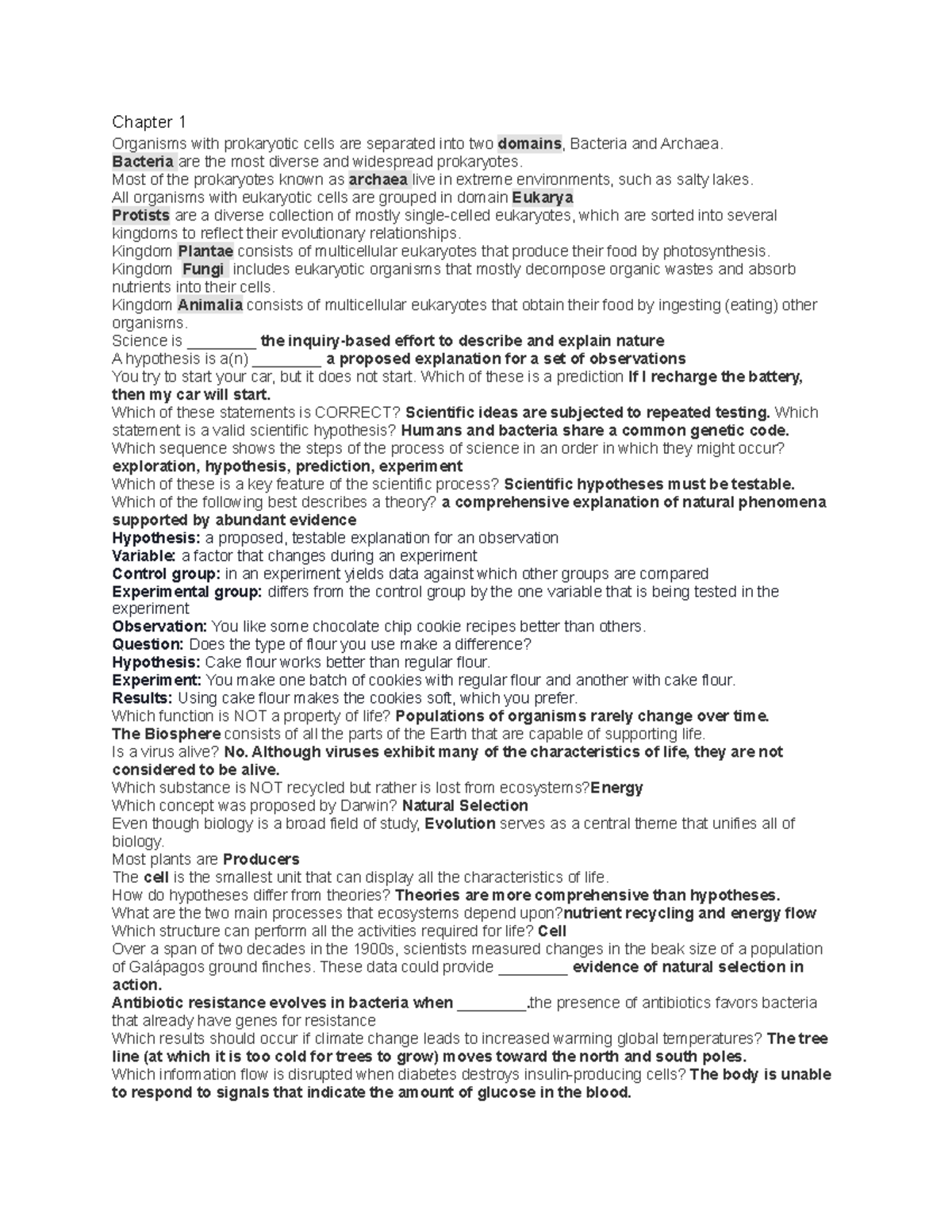 Biology Study Guide - Chapter 1 Organisms with prokaryotic cells are ...
