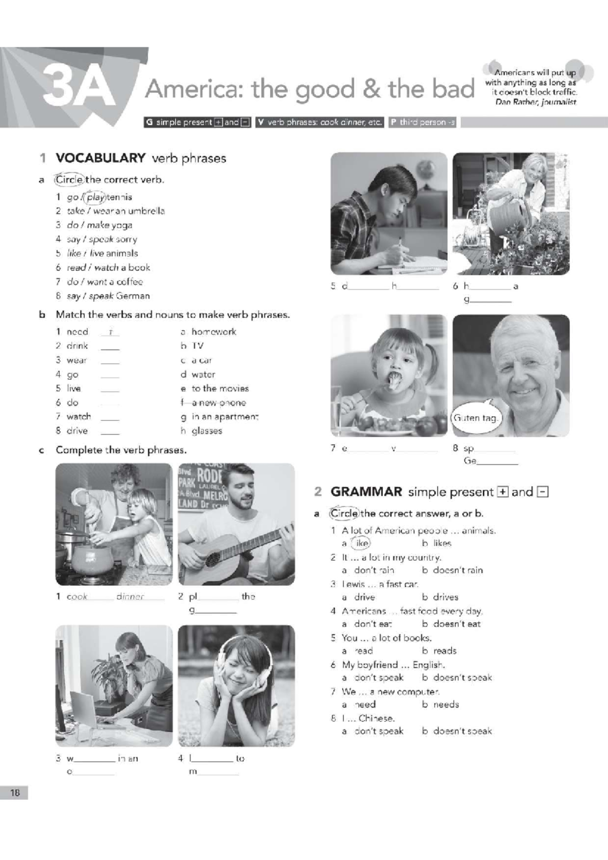 Workbook UNIT 3A PG 18 - Práctica de inglés - Inglés I - Studocu