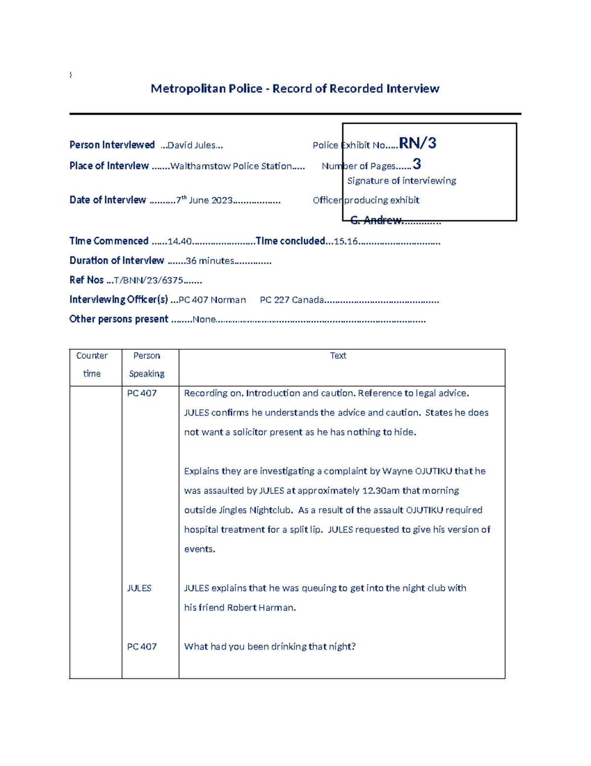 Notes on civil lit - ) Metropolitan Police - Record of Recorded ...