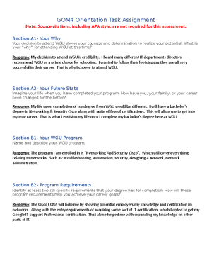 ORA1 - Task 1 Assignment - GOM4 Orientation Task Assignment Student Information Student name ...