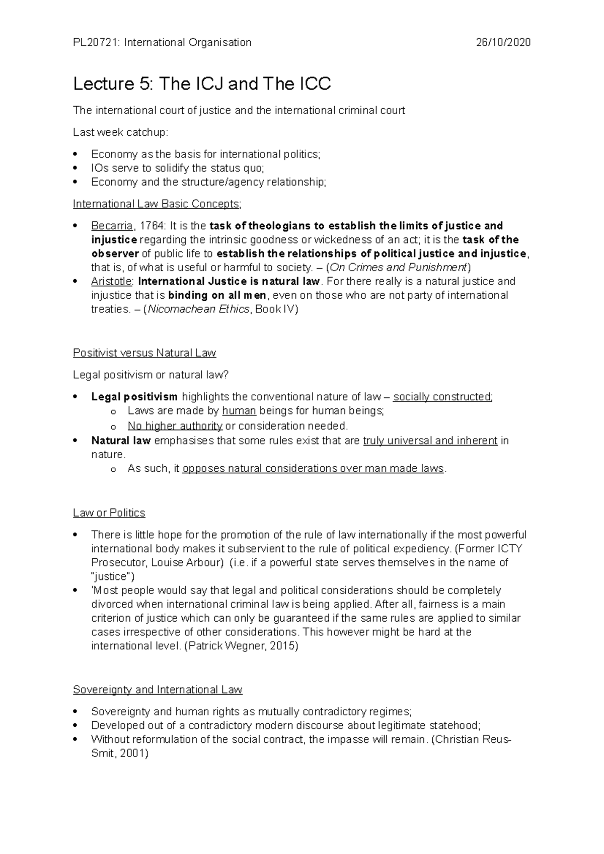 Lecture 5 - The ICJ and The ICC - Lecture 5: The ICJ and The ICC The ...