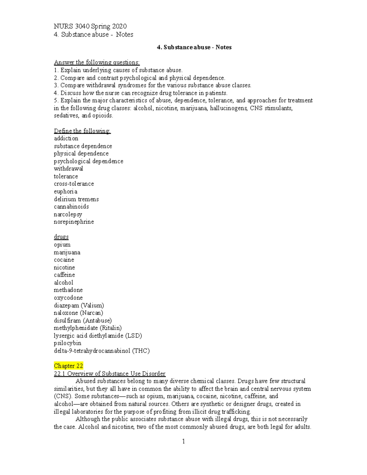 4. Notes - Substance abuse - 4. Substance abuse - Notes Substance abuse ...