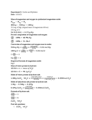 Experiment 4 - Limiting Reagent (Lab handout) - CHEM1075 - Experiment 4 Experiment 4 - Limiting ...