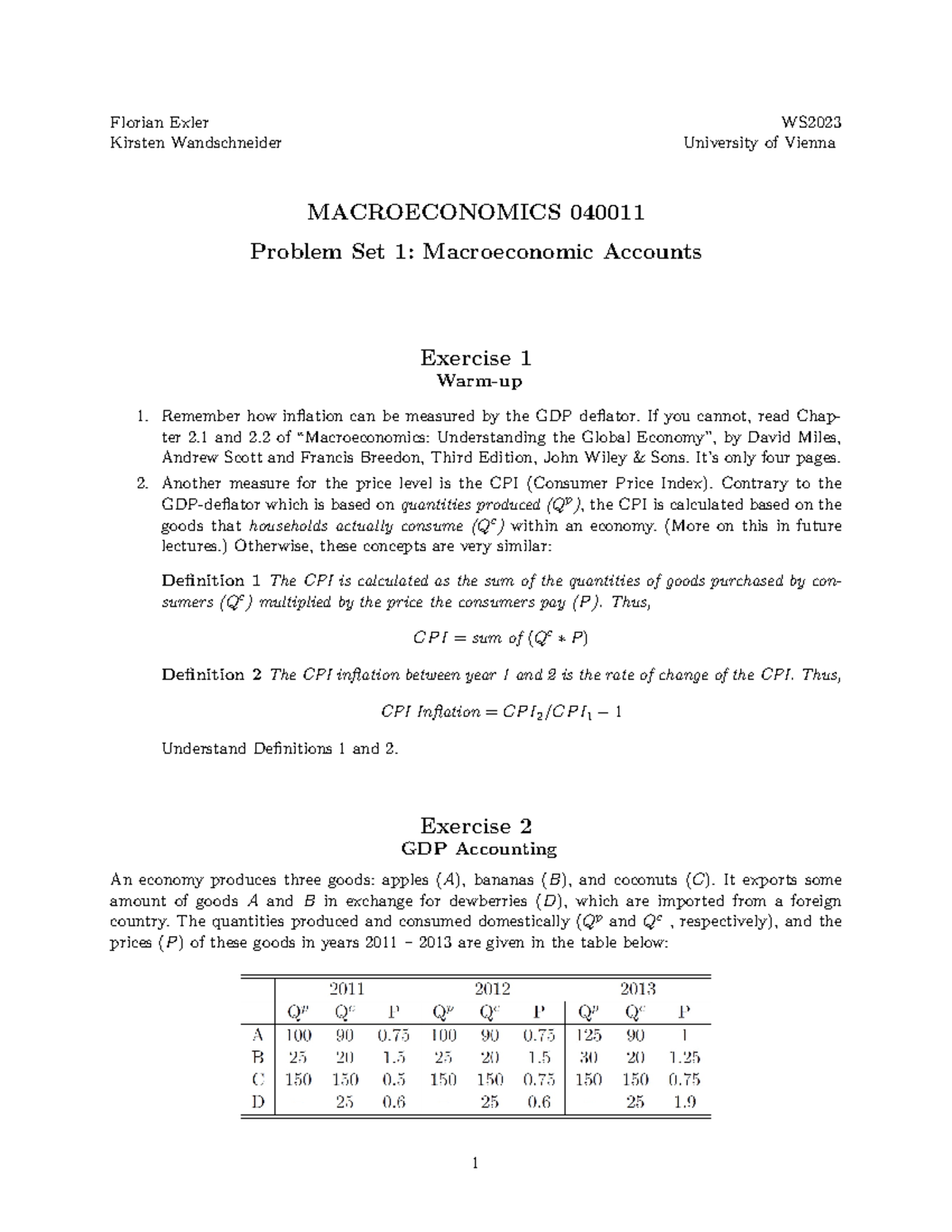 Problem Set 1 Macro - Florian Exler WS Kirsten Wandschneider University of Vienna MACROECONOMICS ...