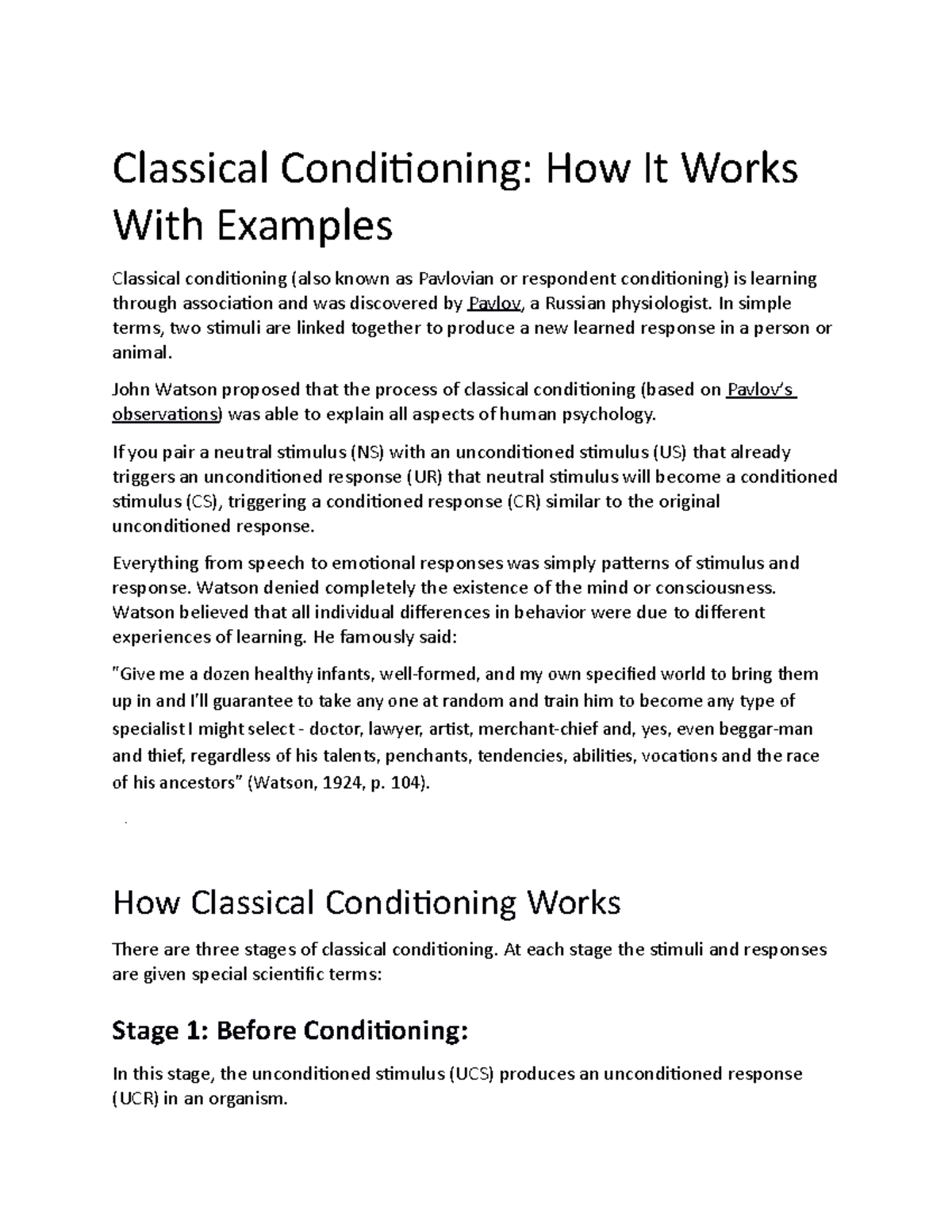 Lecture 16 Classical Conditioning - Classical Conditioning: How It ...