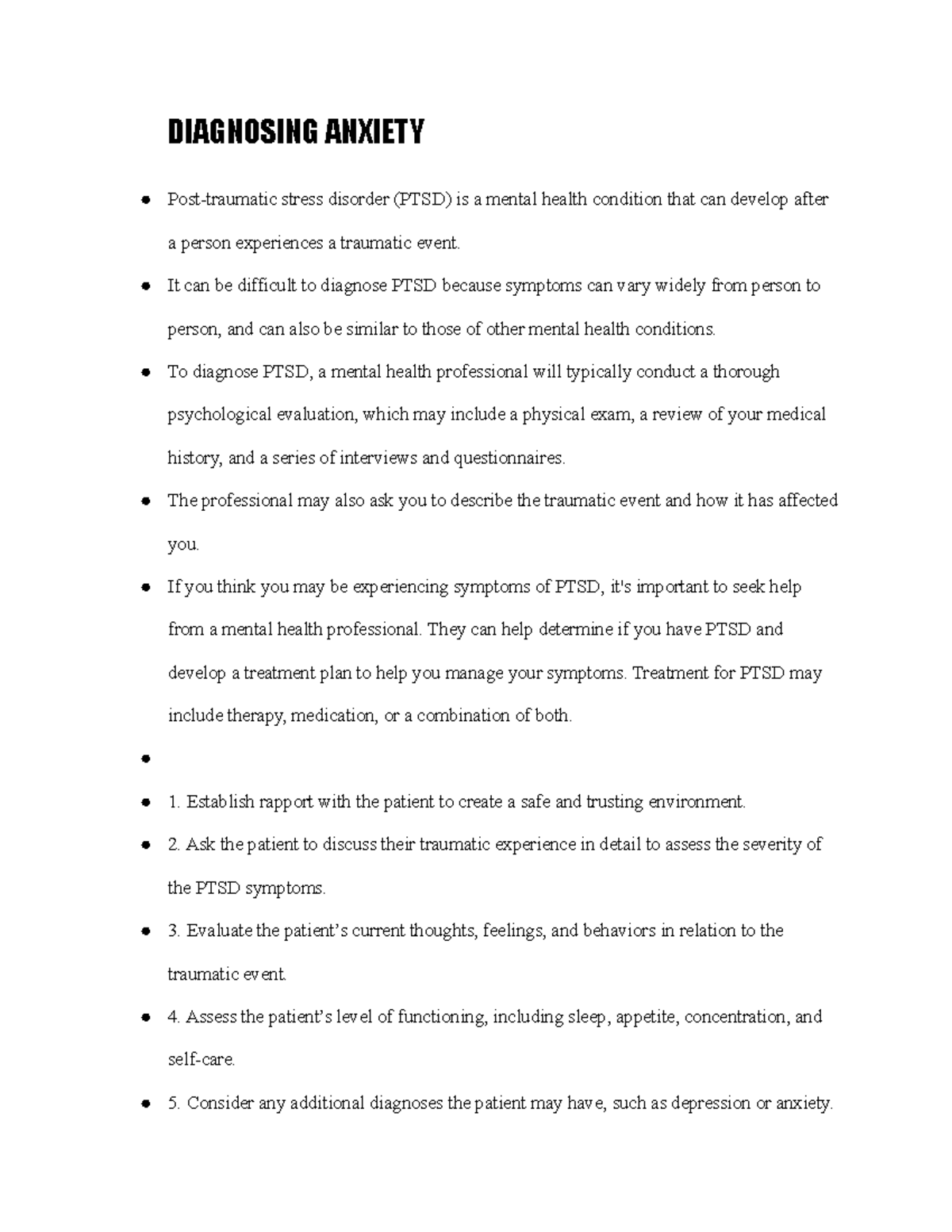 Diagnosing PTSD - DIAGNOSING ANXIETY Post-traumatic stress disorder ...