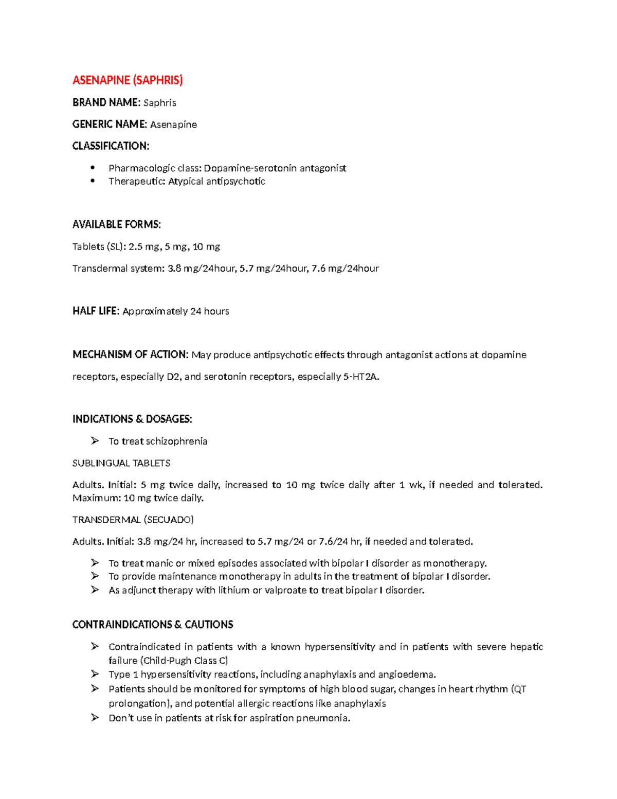 Asenapine, Lurasidone, Cariprazine - ASENAPINE (SAPHRIS) BRAND NAME ...