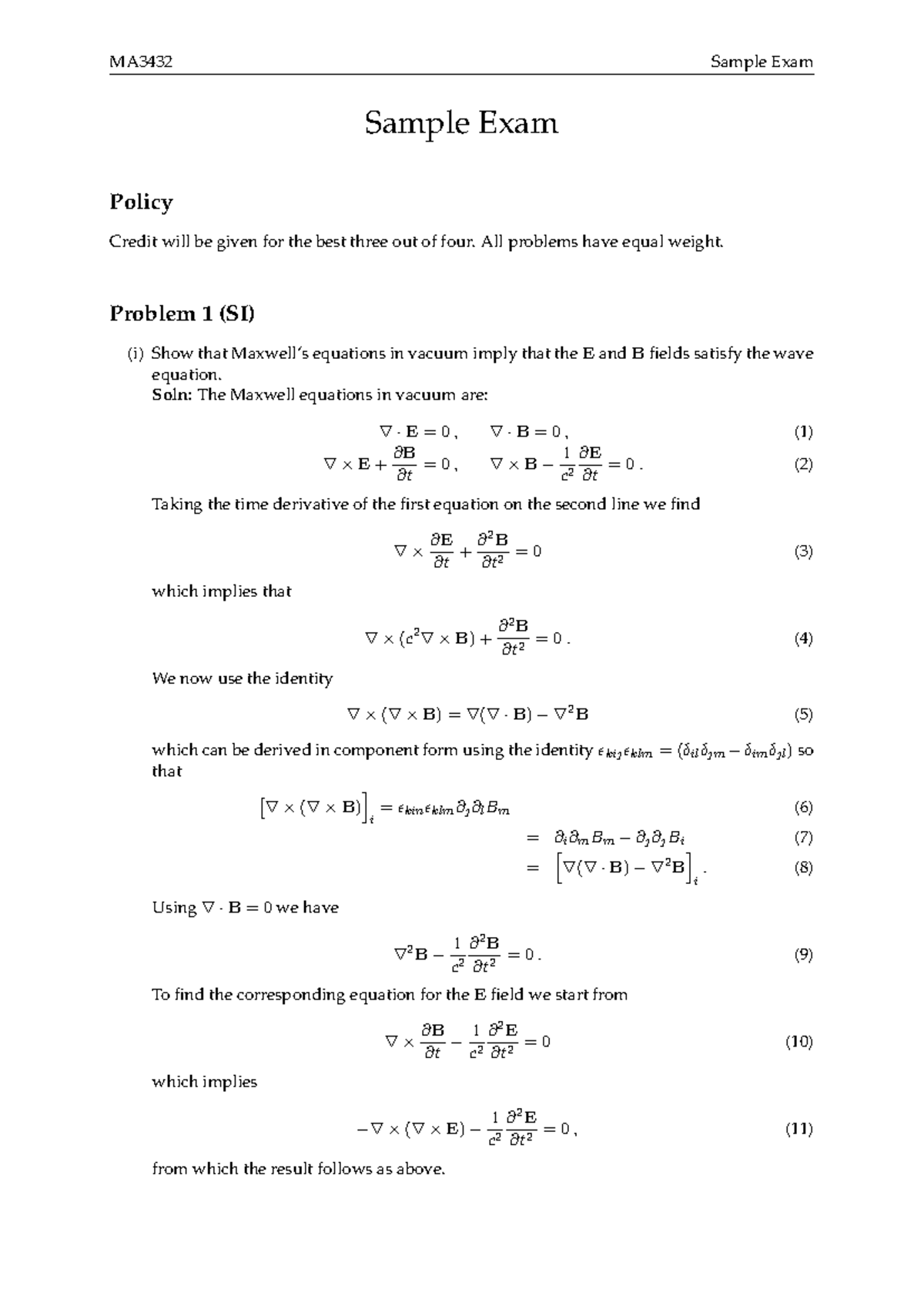 Sample/practice exam 2014, answers - MA3432 Sample Exam Sample Exam ...