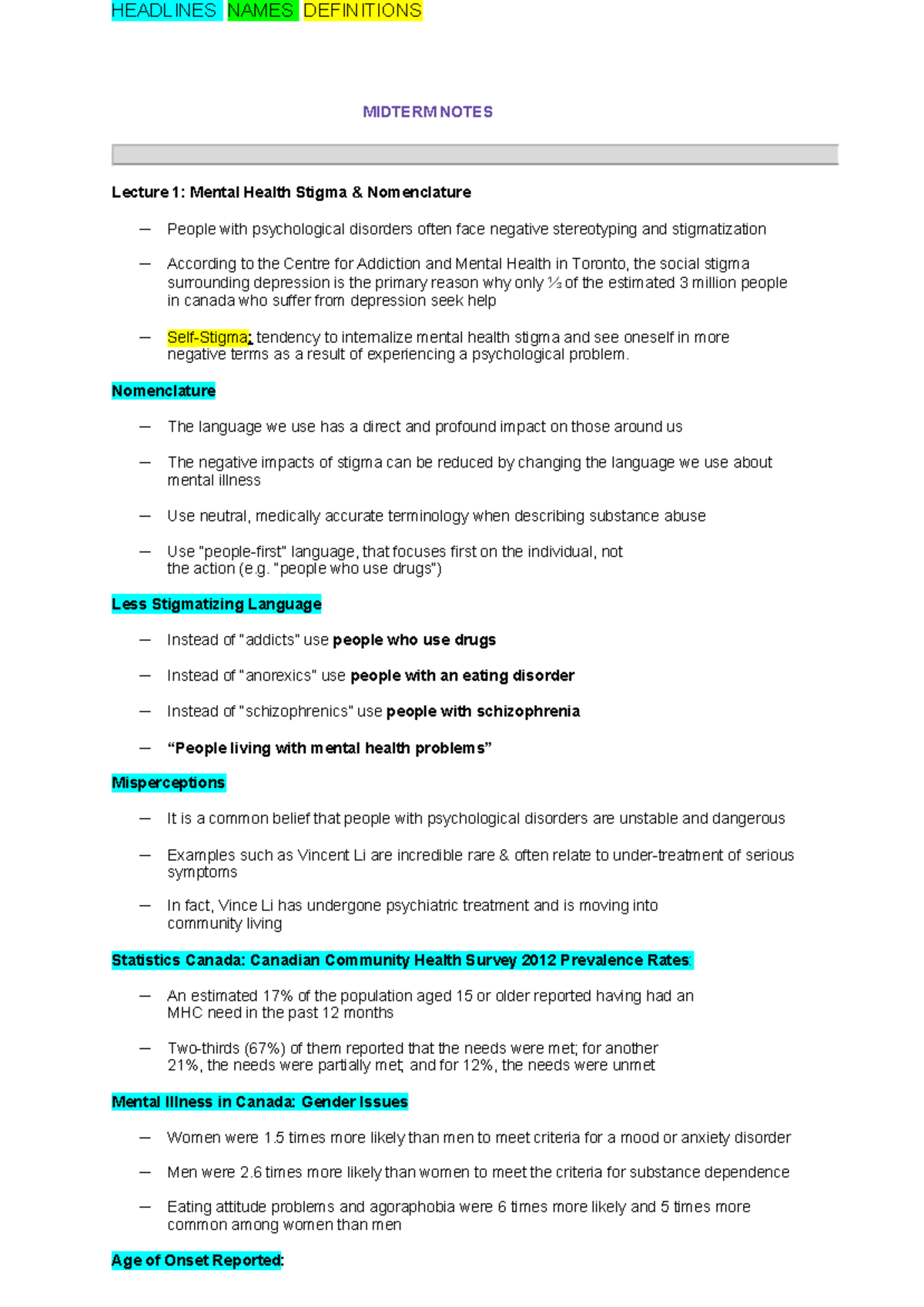Midterm 1 notes - HEADLINES NAMES DEFINITIONS MIDTERM NOTES Lecture 1 ...