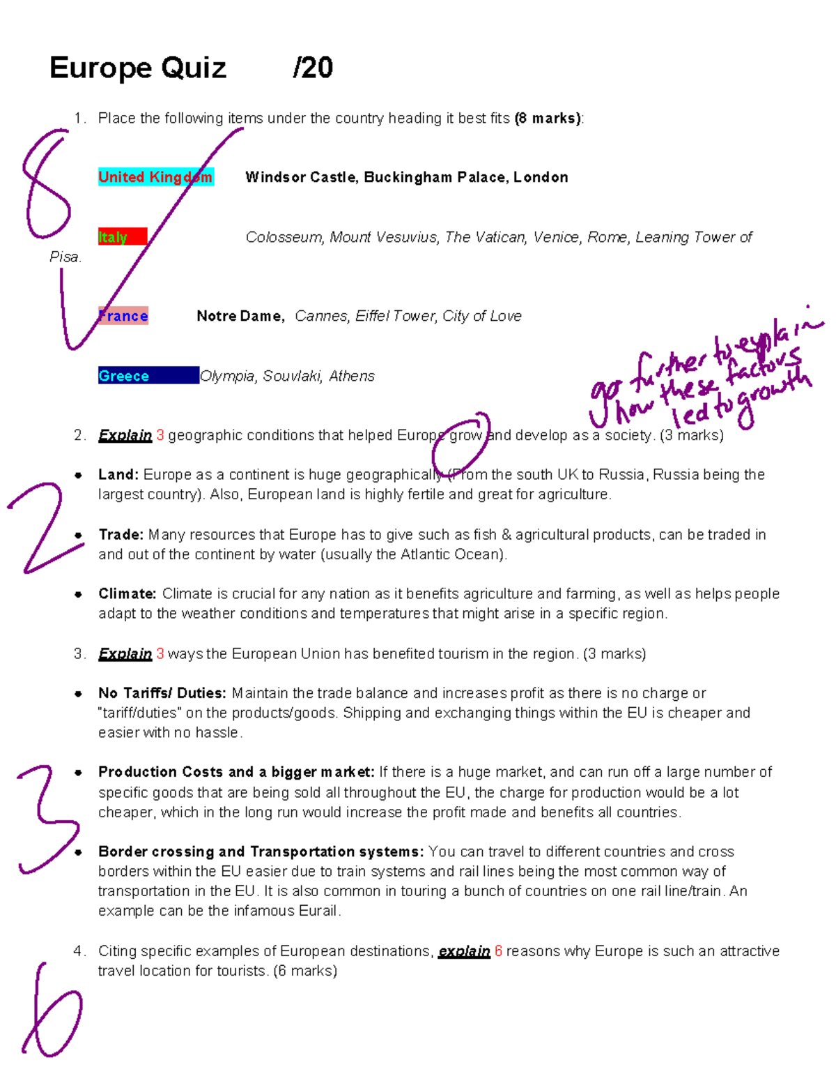 Zahra - Europe Quiz.docx (annotated) - Europe Quiz / Place the ...