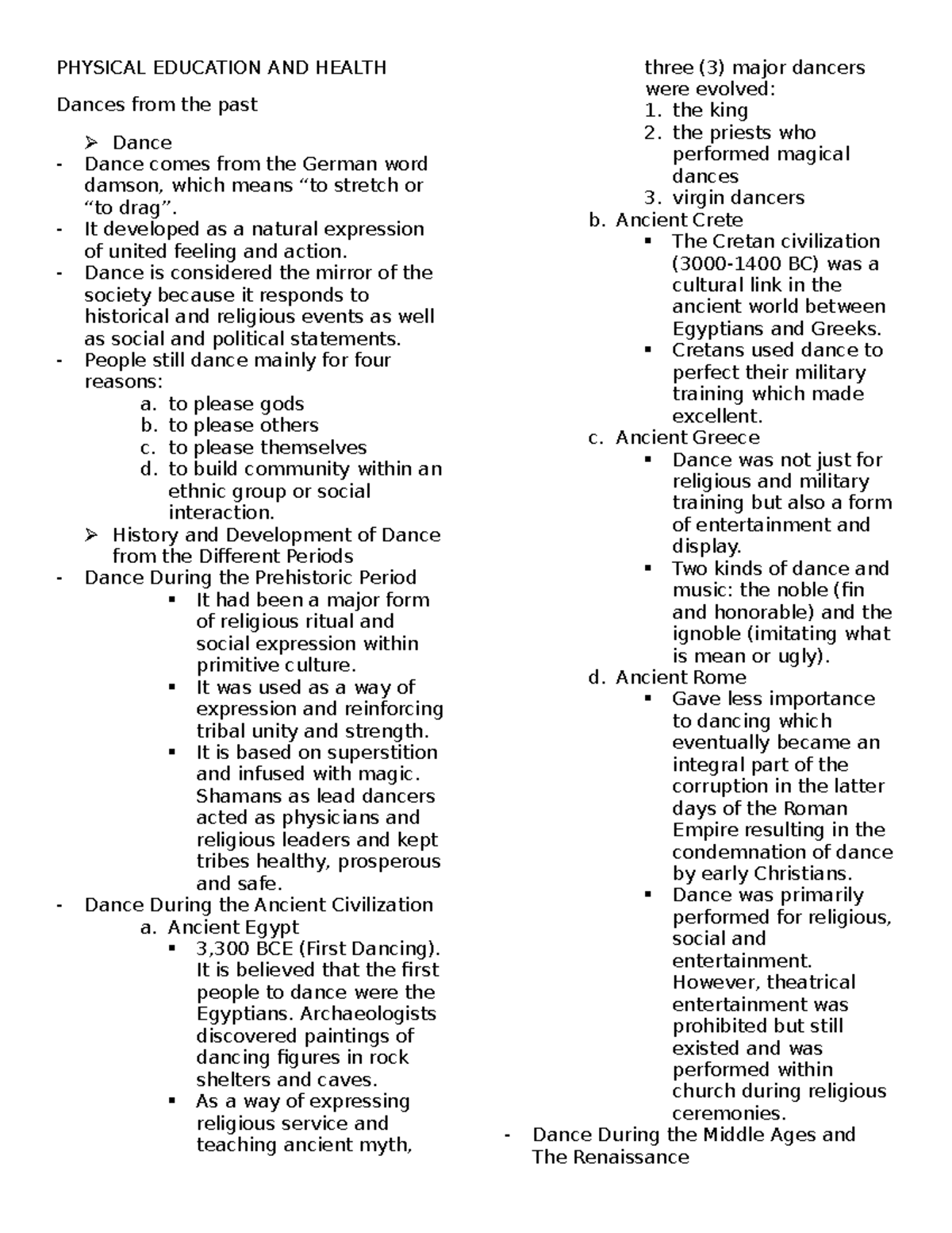 PEH- Reviewers - Review well - PHYSICAL EDUCATION AND HEALTH Dances ...