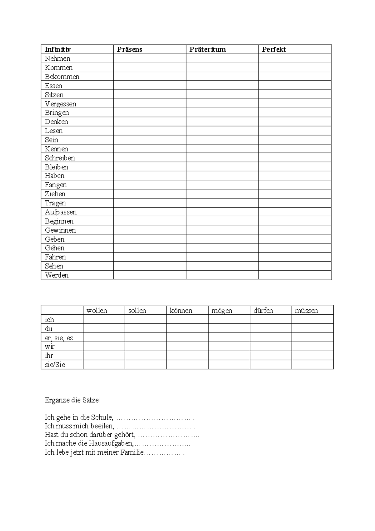 Vergangenheit-ubungsblatt-arbeitsblatter 3712 - Infinitiv Präsens ...