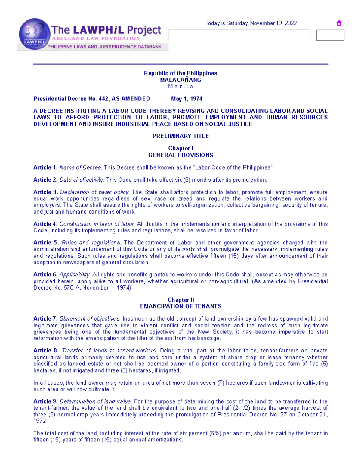 P.D. No. 442 - helpful guide reviewer - Today is Saturday, November 19 ...