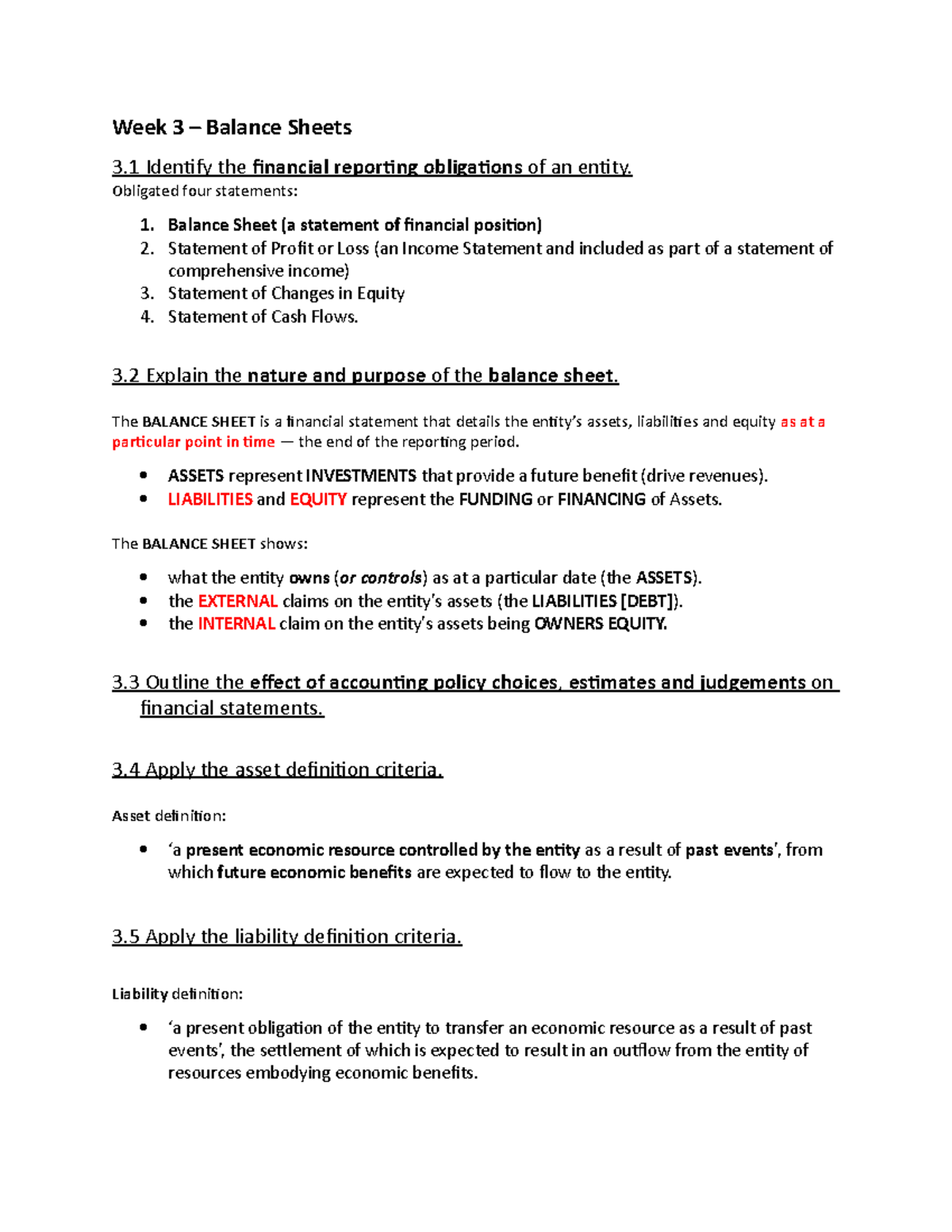 Week 3 - Balance Sheet - week 3 - Week 3 – Balance Sheets 3 Identify ...