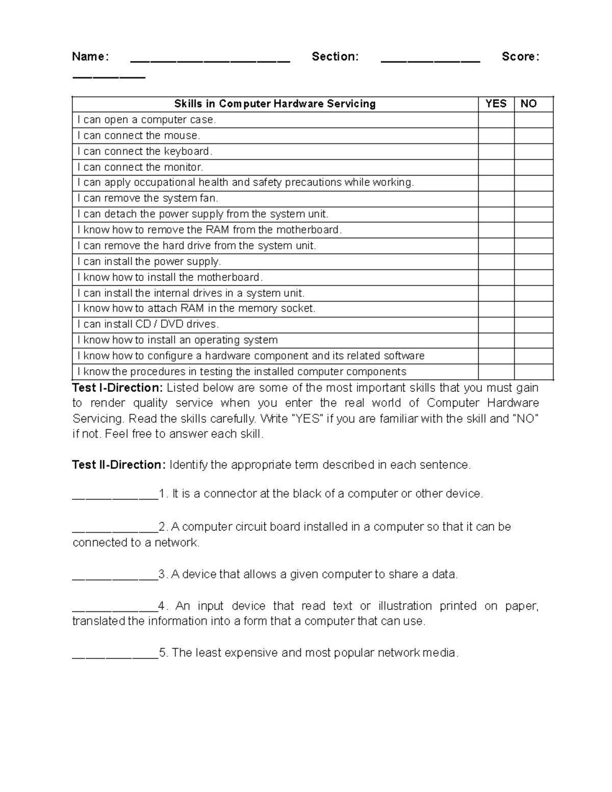 Summative Test - Useful for teachers - Name ...
