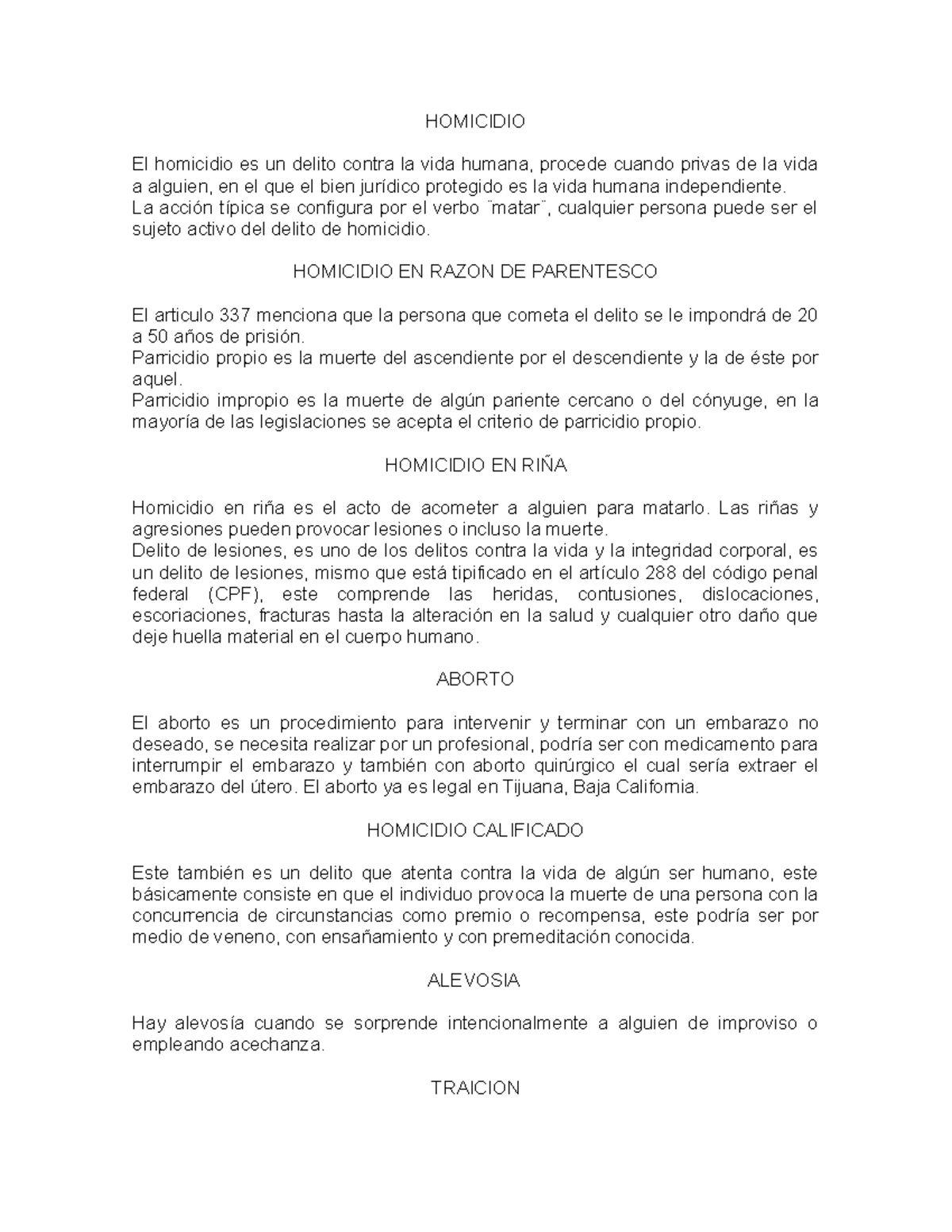 Homicidio - HOMICIDIO El homicidio es un delito contra la vida humana, procede cuando privas de ...