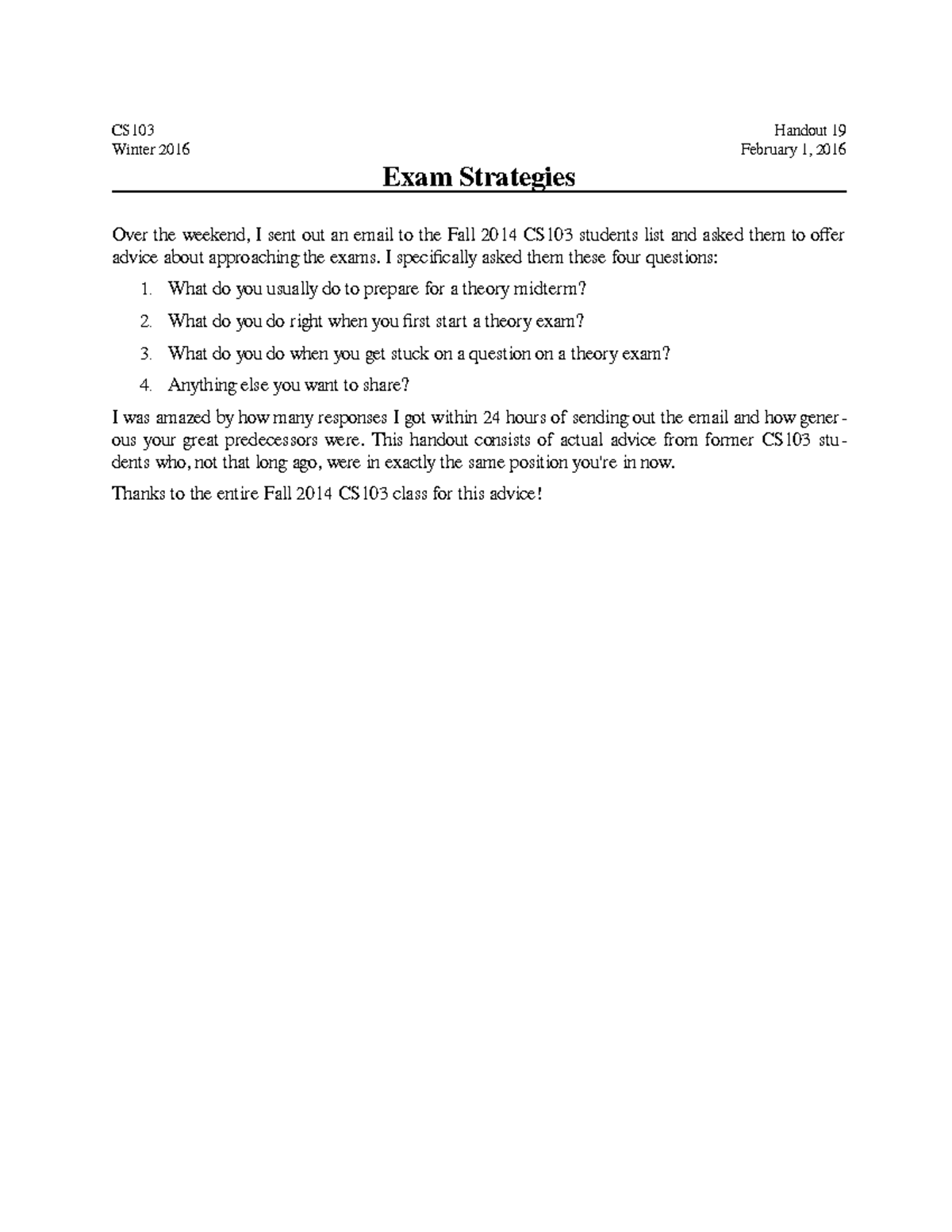 Practical - exam strategies - CS103 Handout 19 Winter 2016 February 1 ...