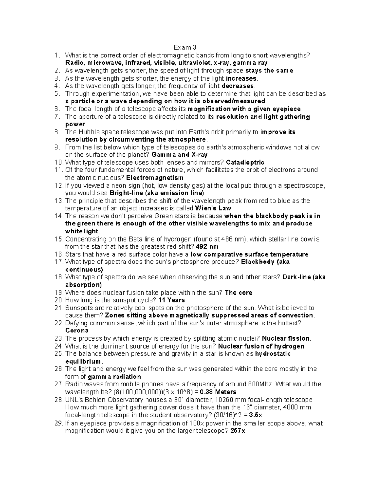 Astro Exam 3 - Practice questions for exam 3. - Exam 3 What is the ...