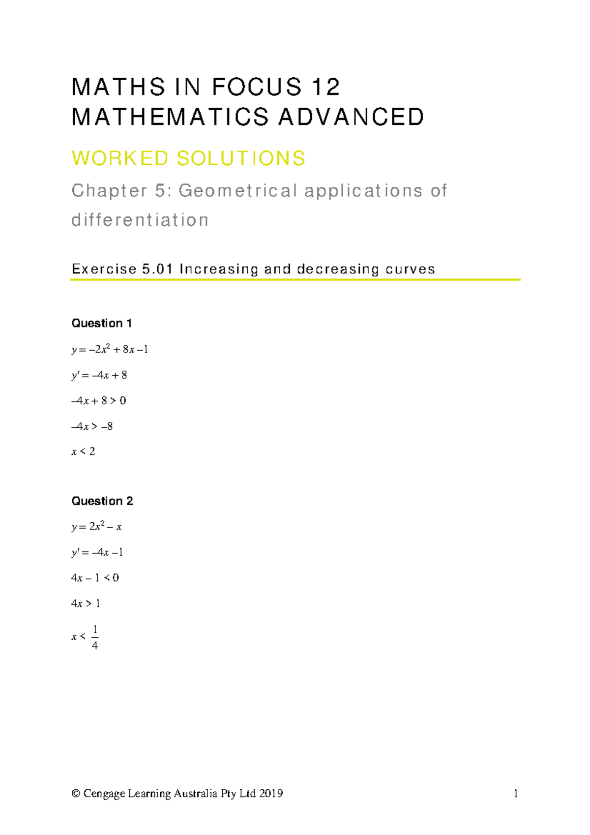 Worked Solns Chapter 5 Geom Appli Diff - MATHS IN FOCUS 12 MATHEMATICS ADVANCED WORKED SOLUTIONS ...