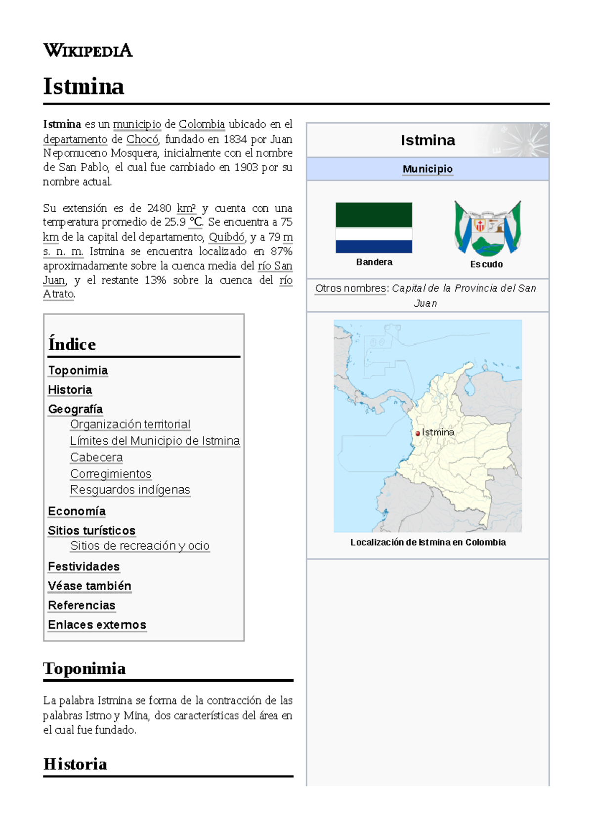 Istmina - historia - Istmina Municipio Bandera Escudo Otros nombres ...