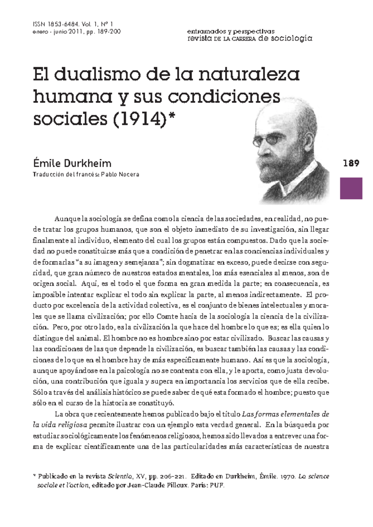 El Dualismo del hombre desde Durkheim - 189 entramados y perspectivas ...