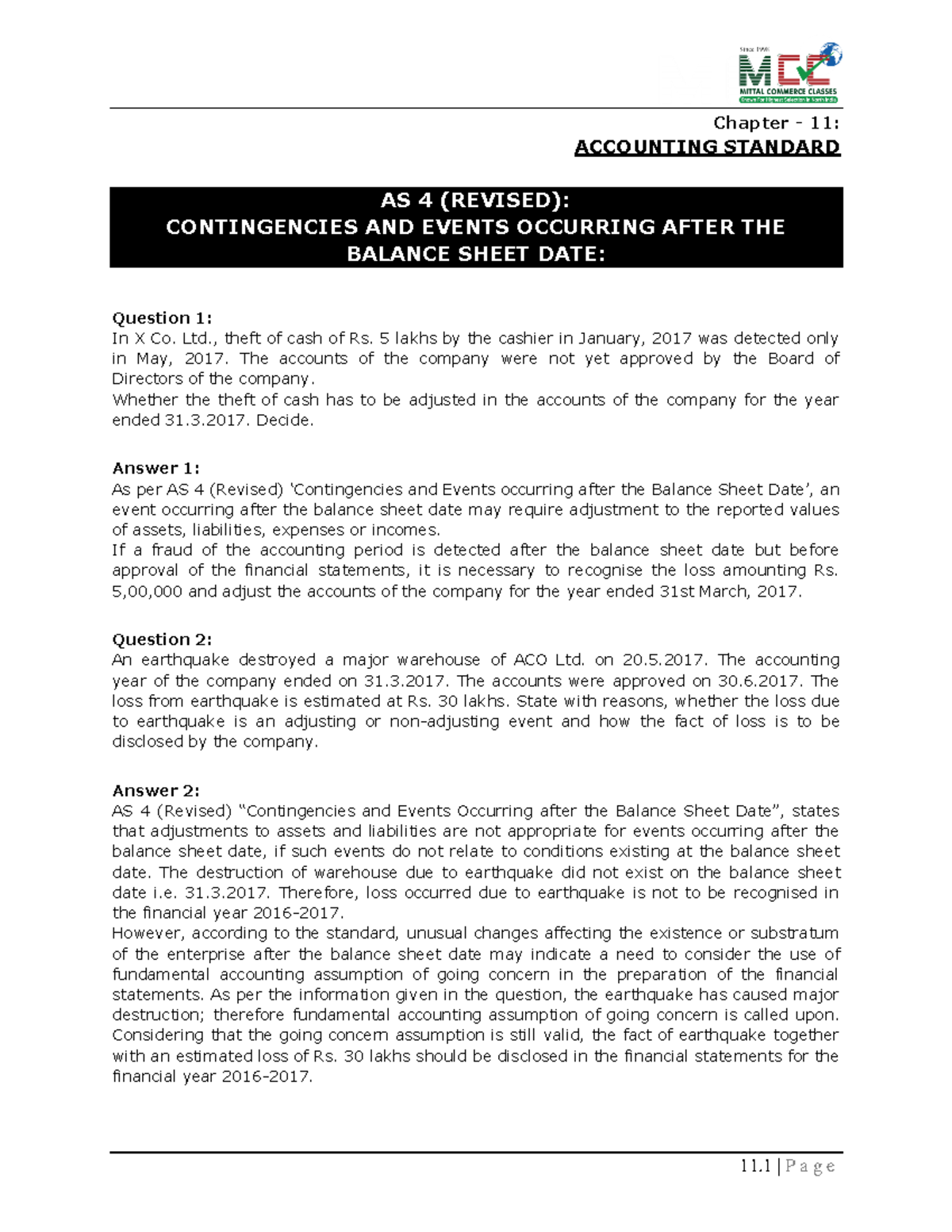As adv acc - as of adv - Chapter - 11: ACCOUNTING STANDARD AS 4 ...
