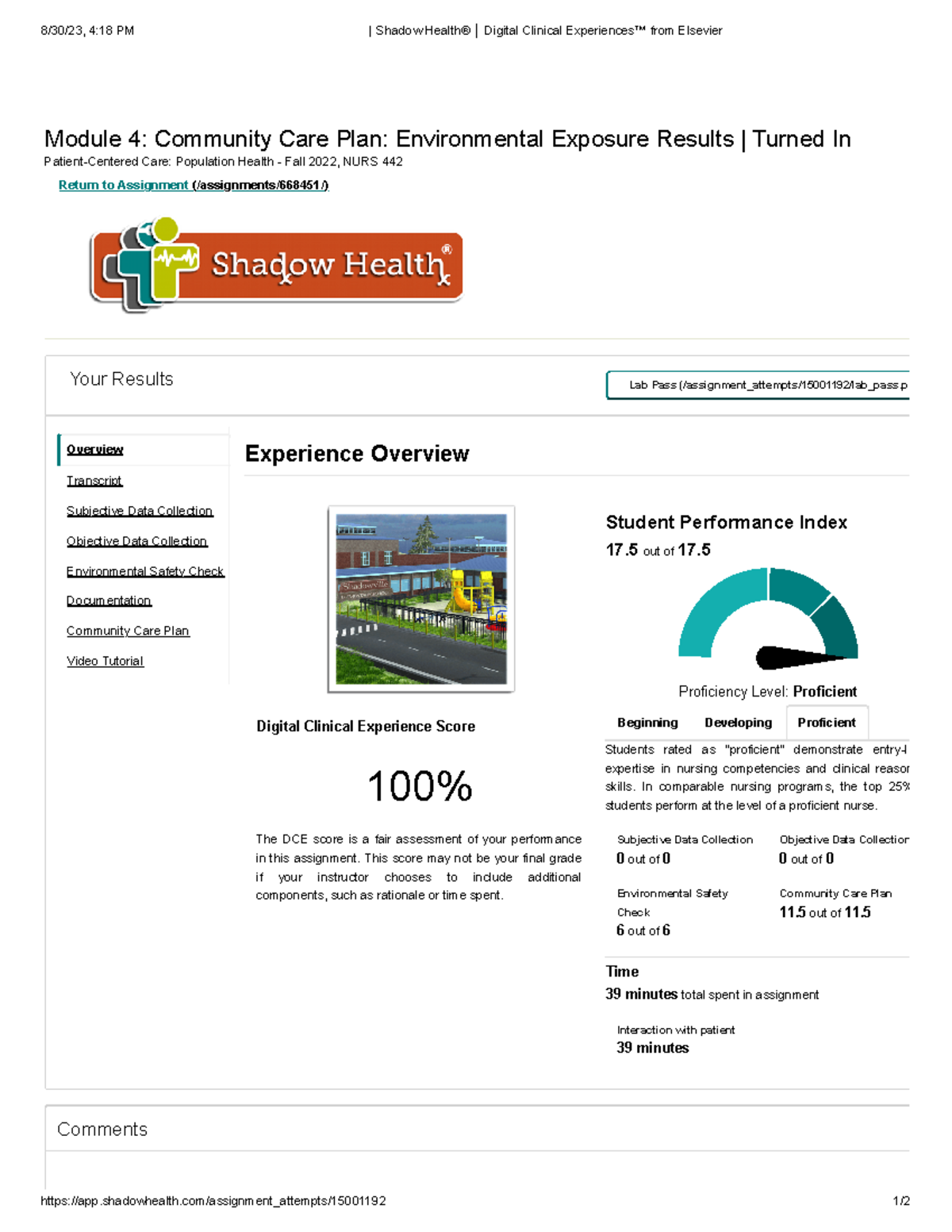 Shadow Health Community Care Plan Environmental Exposure - Module 4: Community Care Plan: - Studocu