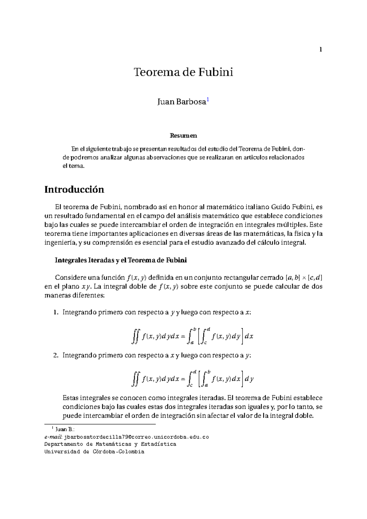 Teorema de fubini - Introducción El teorema de Fubini, nombrado así en ...