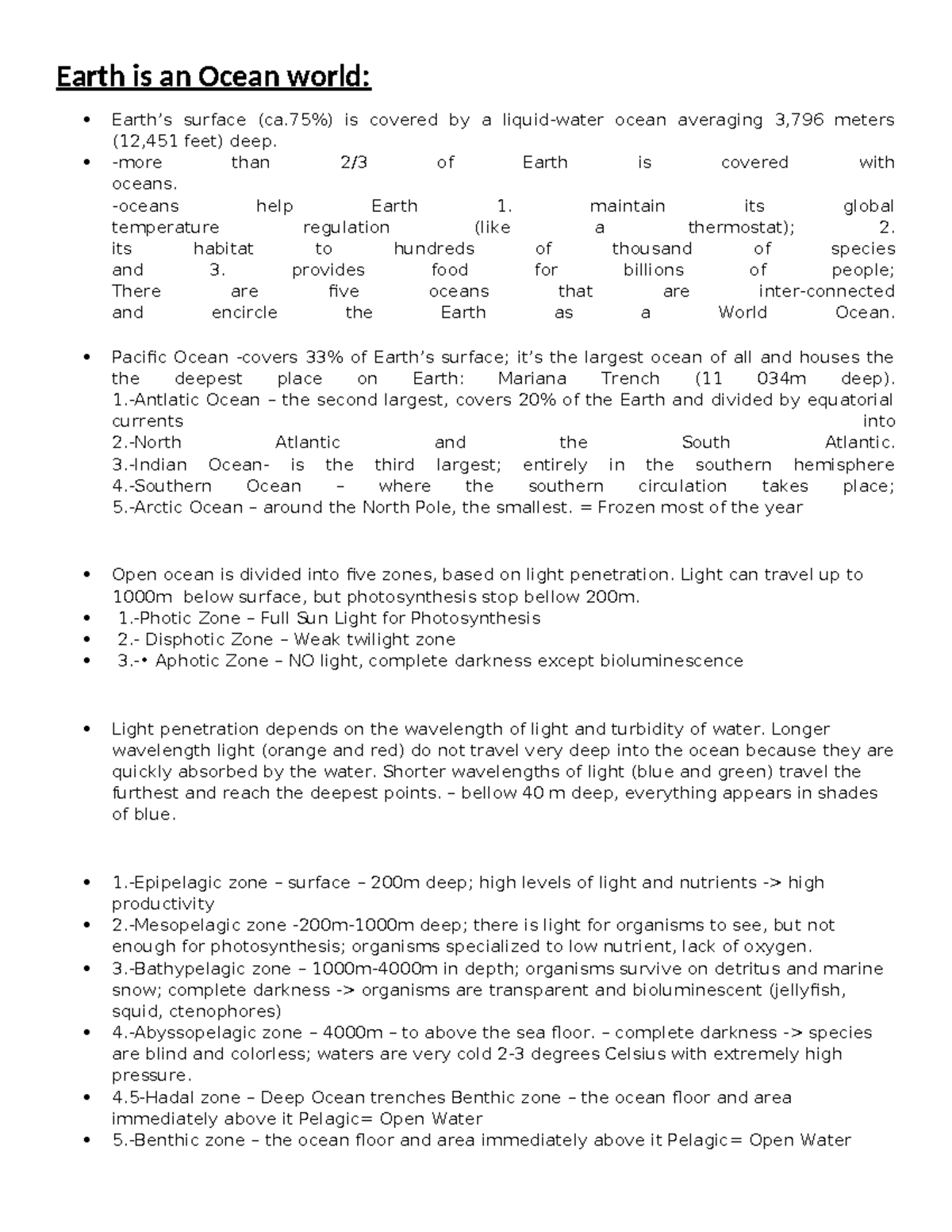 Chapter 1 marine bio - Earth is an Ocean world: Earth’s surface (ca ...