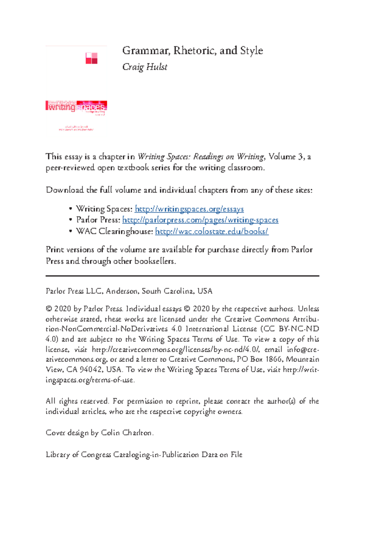 Hulst grammar rhetoric style - Grammar, Rhetoric, and Style Craig Hulst ...