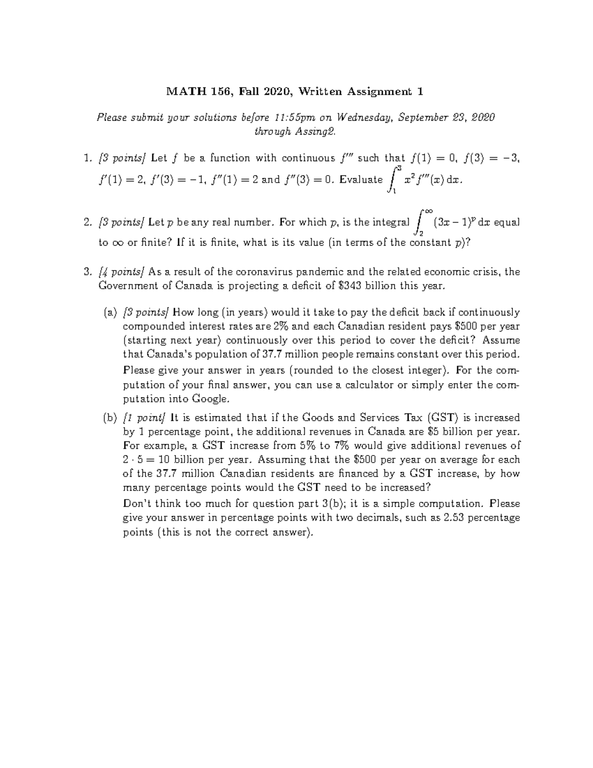 MATH156Written Assignment 1sol - MATH 156, Fall 2020, Written ...