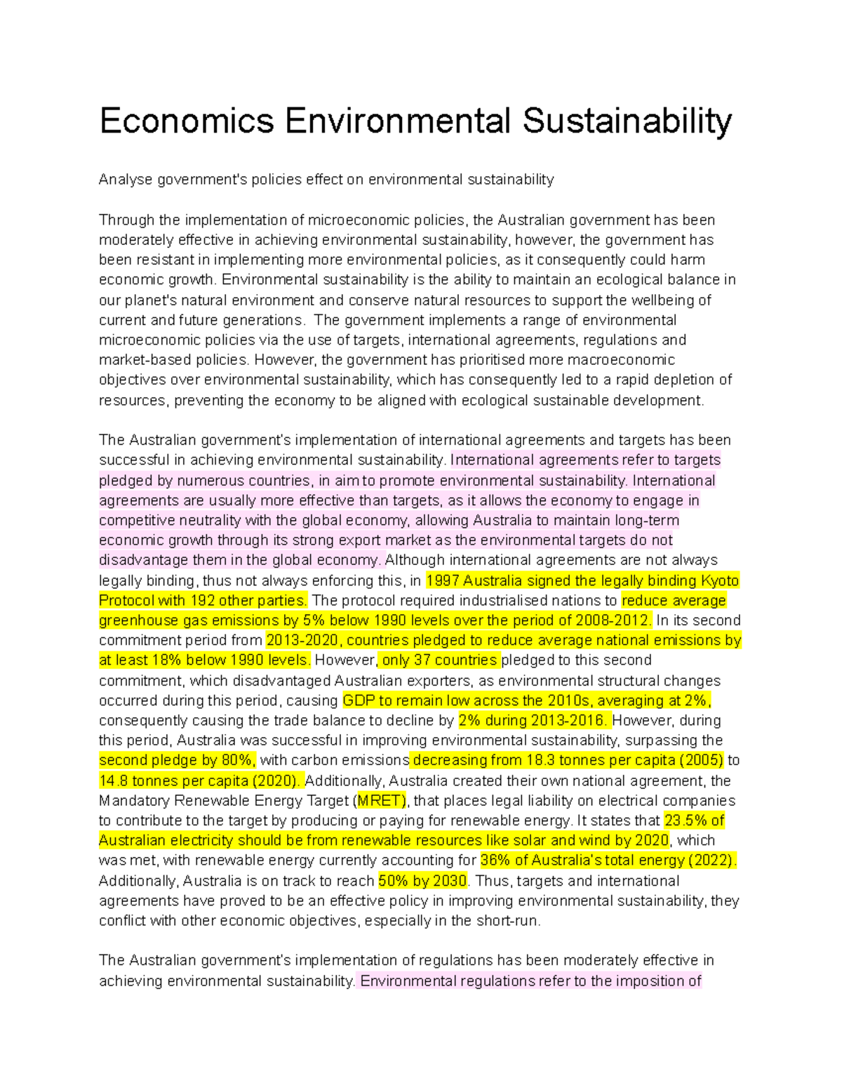 Copy of Economics Environmental Sustainability Extended Response ...