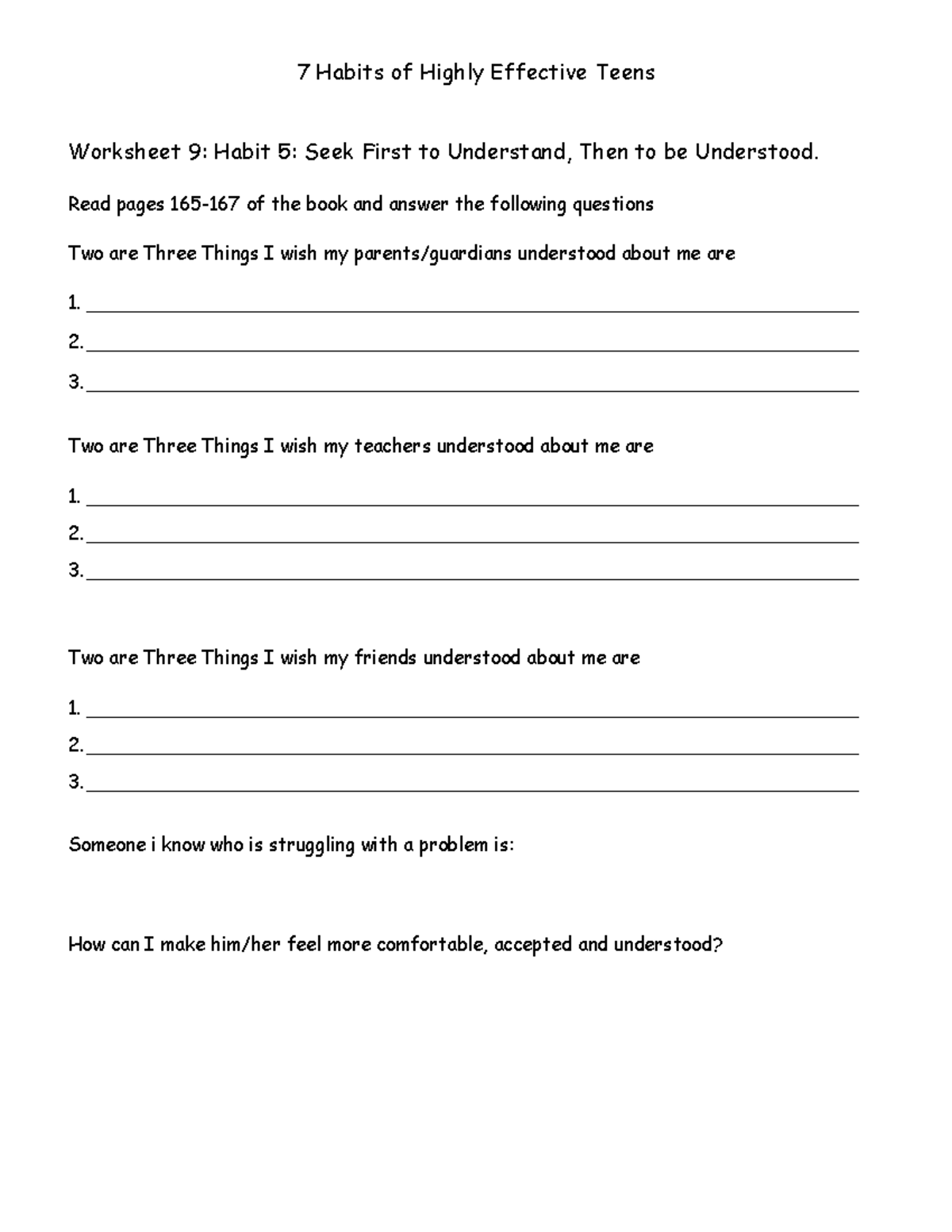 Seek first to understand habit 5 - Worksheet 9: Habit 5: Seek First to ...