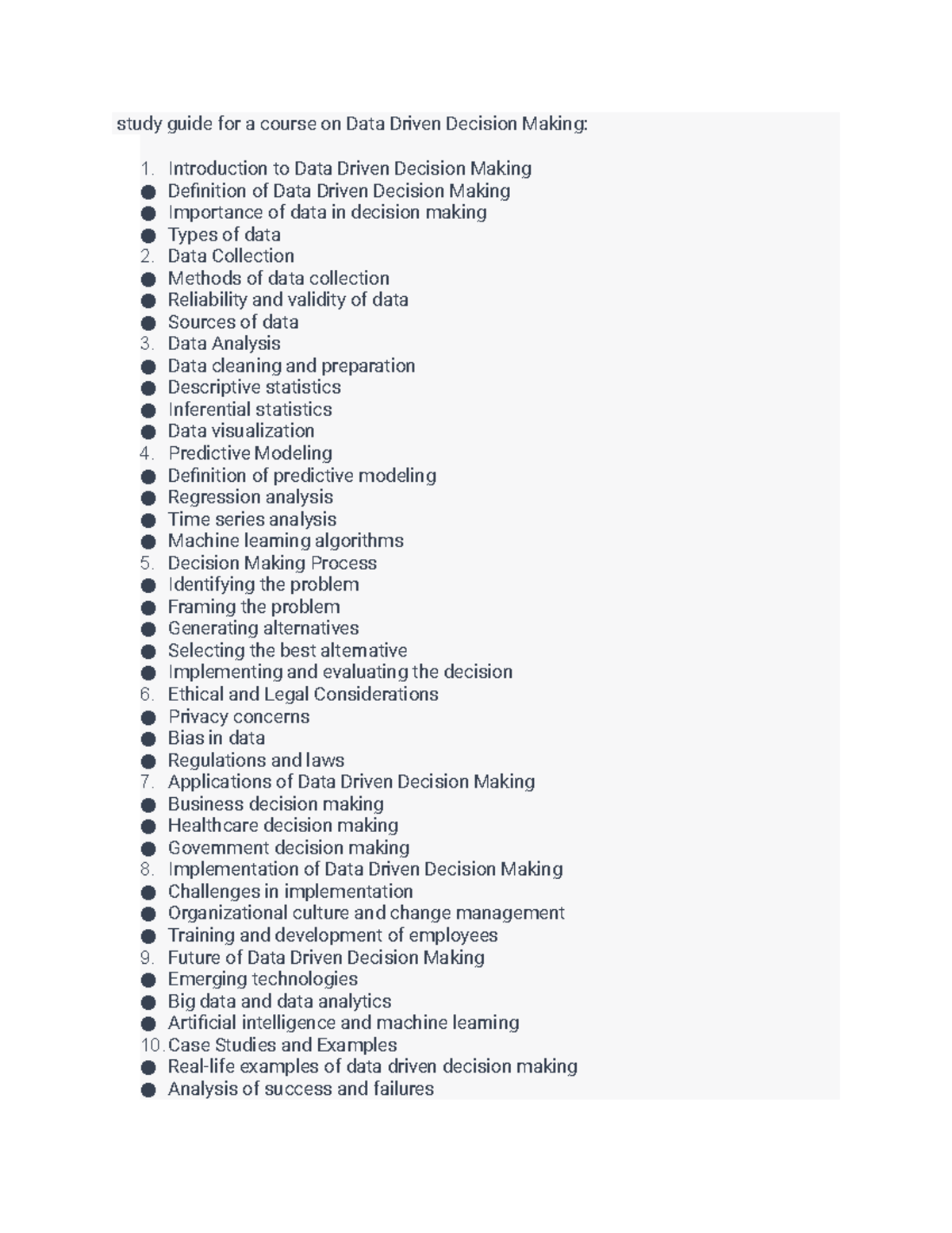 Study guide Data Driven Decision Making - study guide for a course on ...