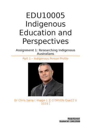 Assignemnt 1 - Assignment 1 - EDU10005 INDIGENOUS EDUCATION AND ...