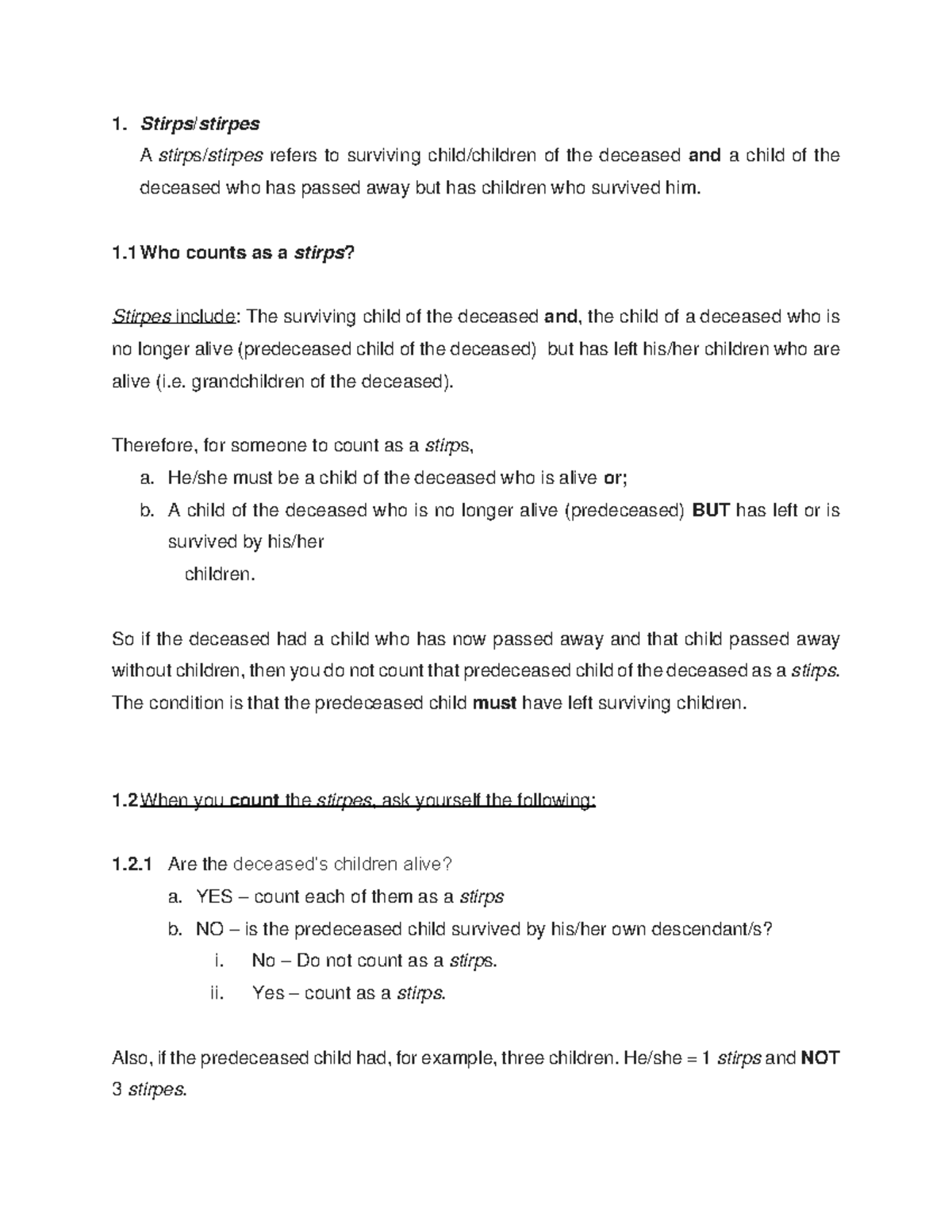 Explanation of stirpes and representation - Stirps/stirpes A stirps ...