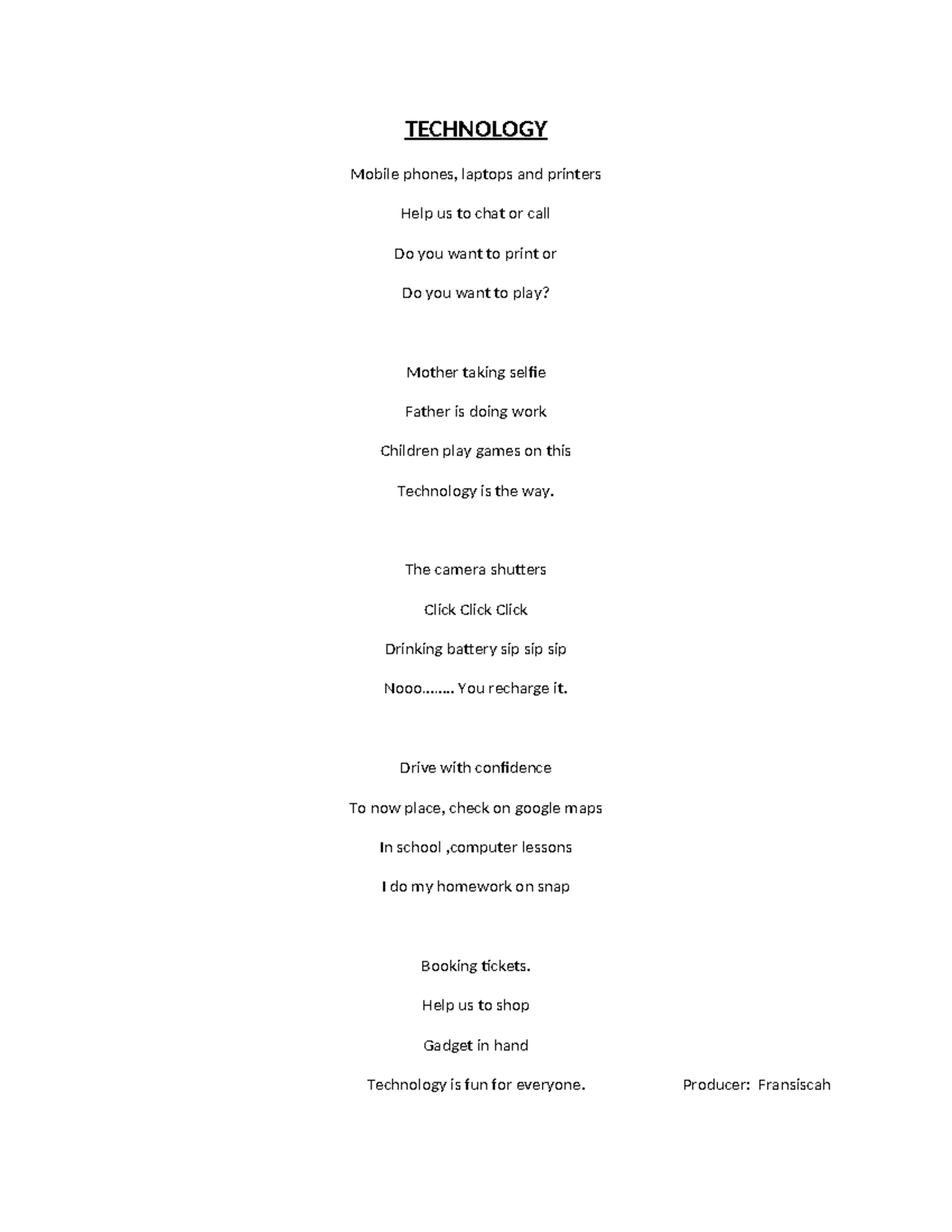 Poems - assignment - TECHNOLOGY Mobile phones, laptops and printers ...