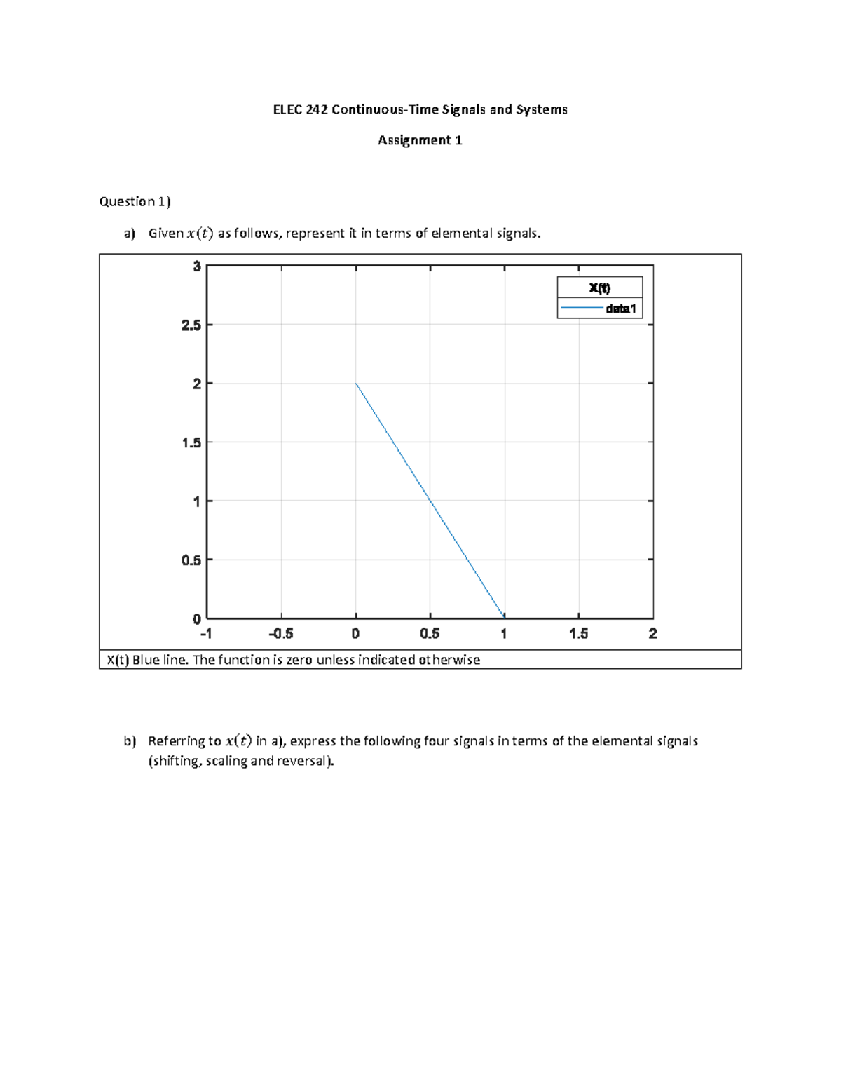 Assignment 1 with solutions - ELEC 242 Continuous-Time Signals and Systems Assignment 1 Question ...
