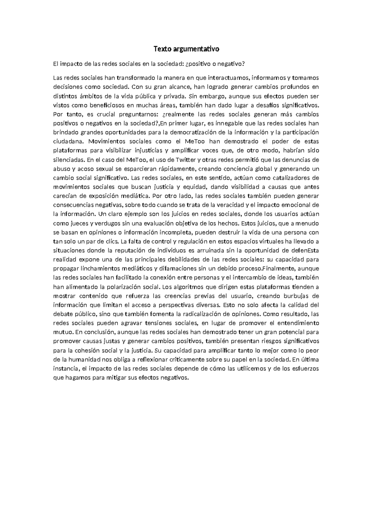 Texto argumentativo - apuntes - Texto argumentativo El impacto de las ...