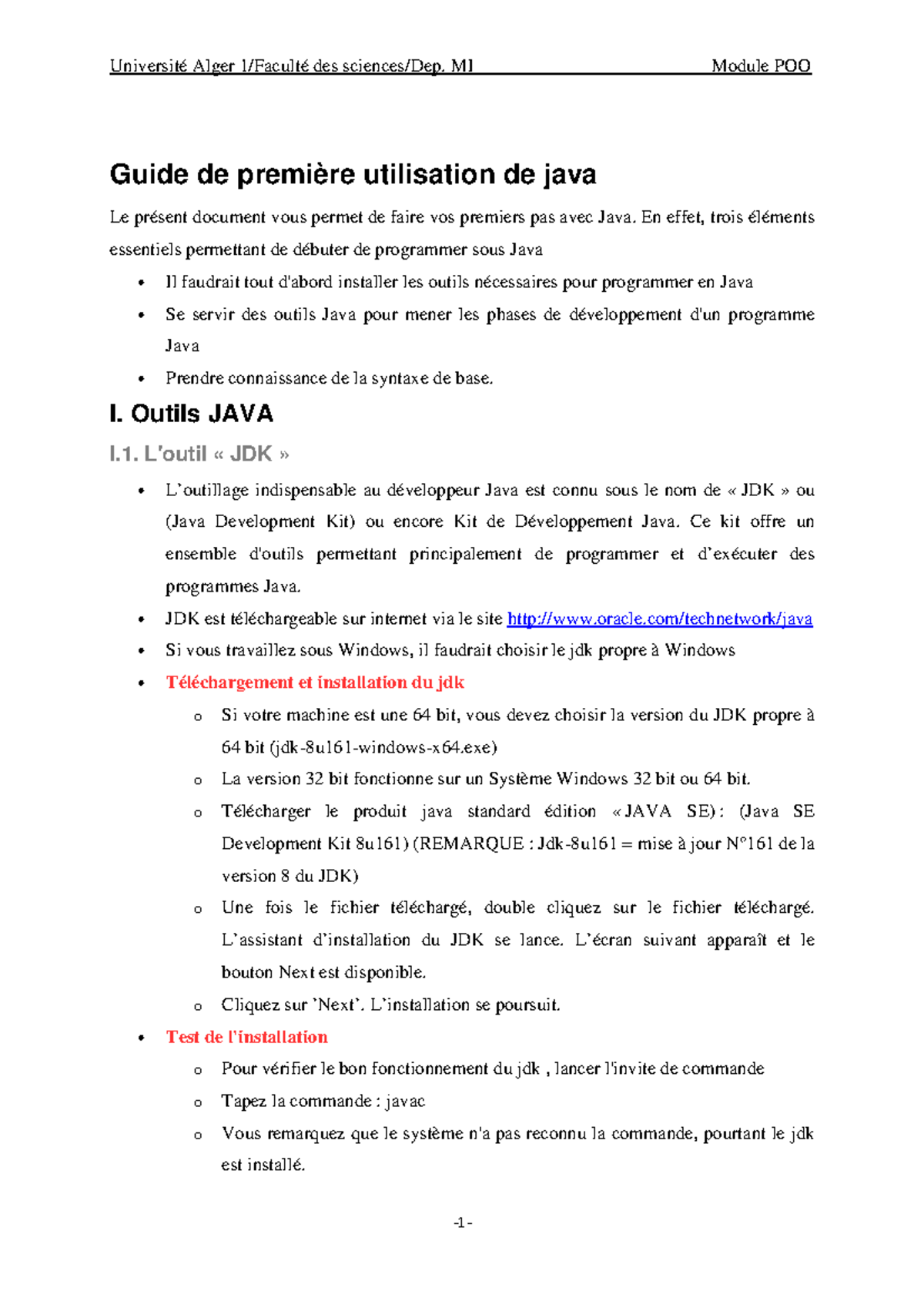 Guide de première utilisation de java - Guide de première utilisation ...