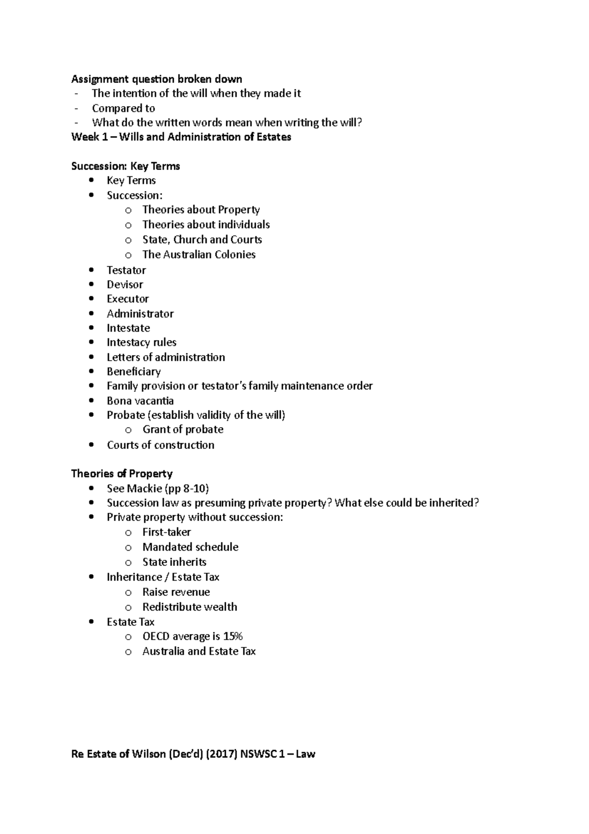 Week 1 – 12 Wills and Administration of Estates - Assignment question ...