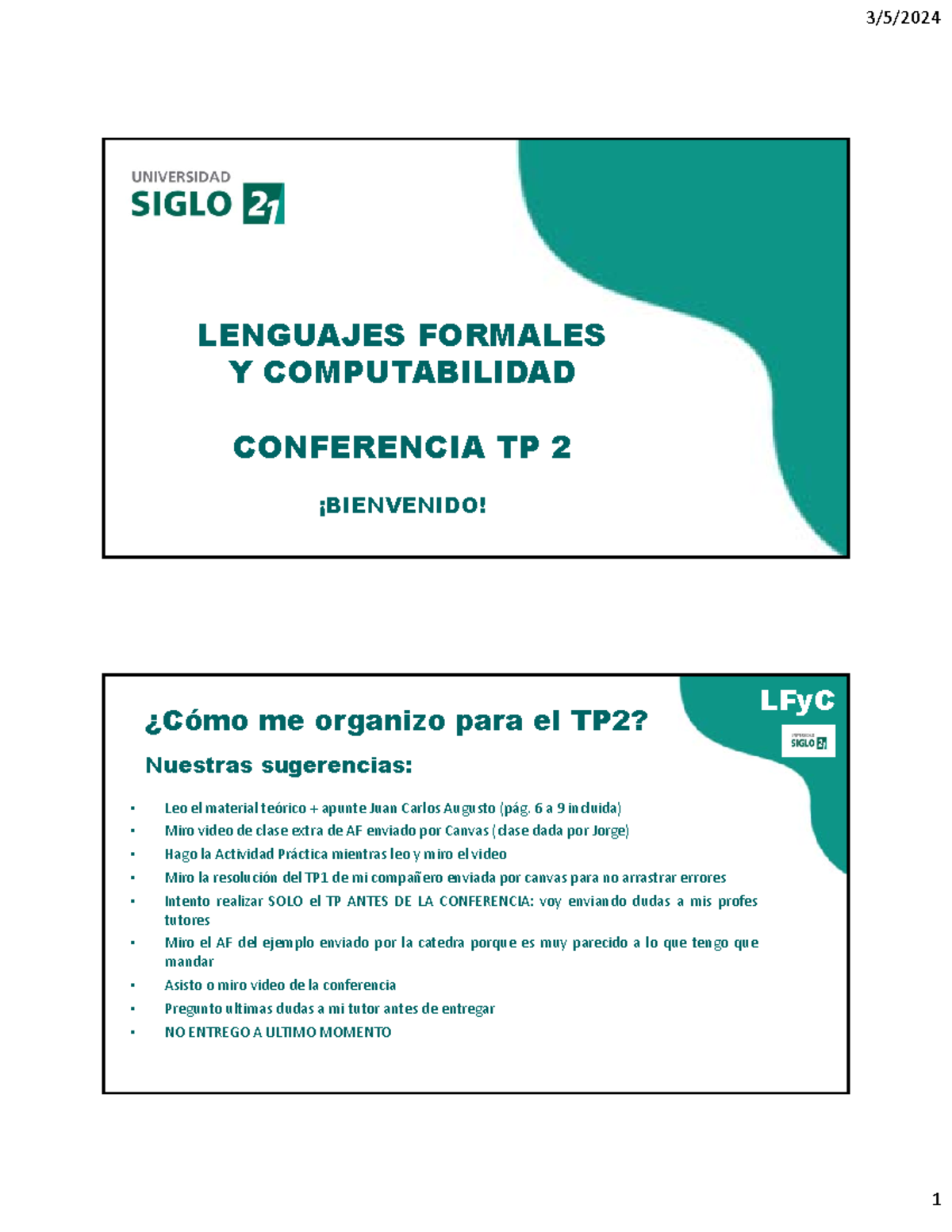 Conferencia TP2 Jorge - preparación del tp2 - LENGUAJES FORMALES Y ...