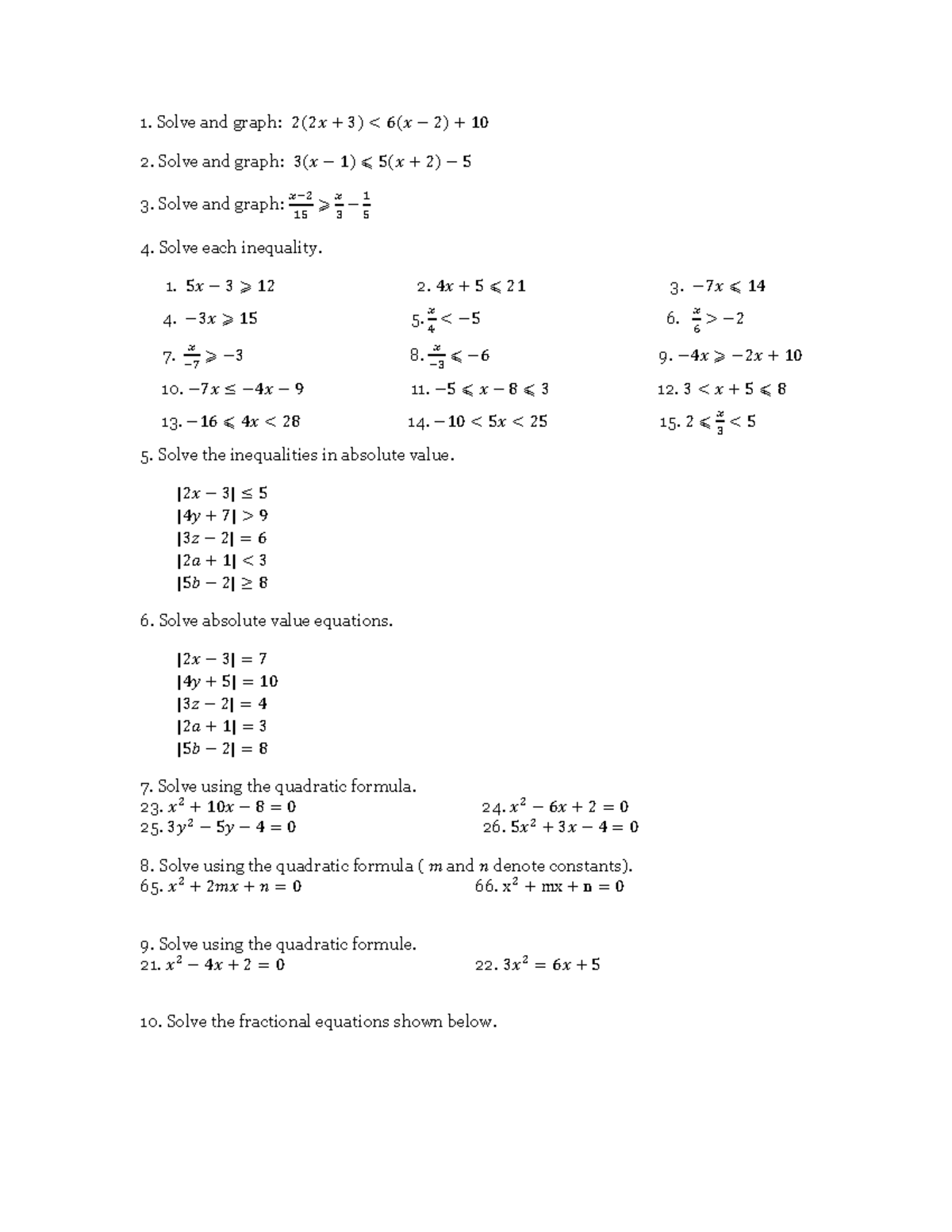 QMS110-Midterm 2- Practice Questions - Solve and graph: 2 ( 2 𝑥 + 3 )