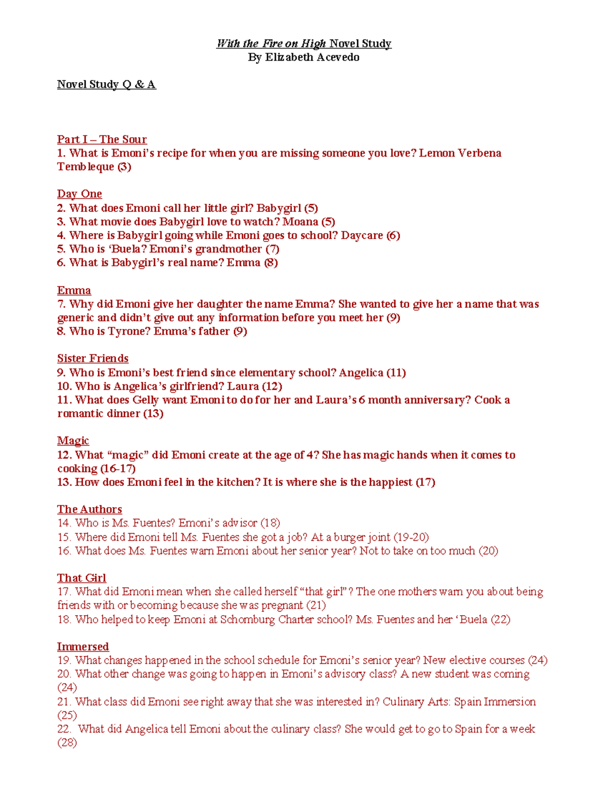 With the Fire on High Novel Study Q & A - With the Fire on High Novel ...