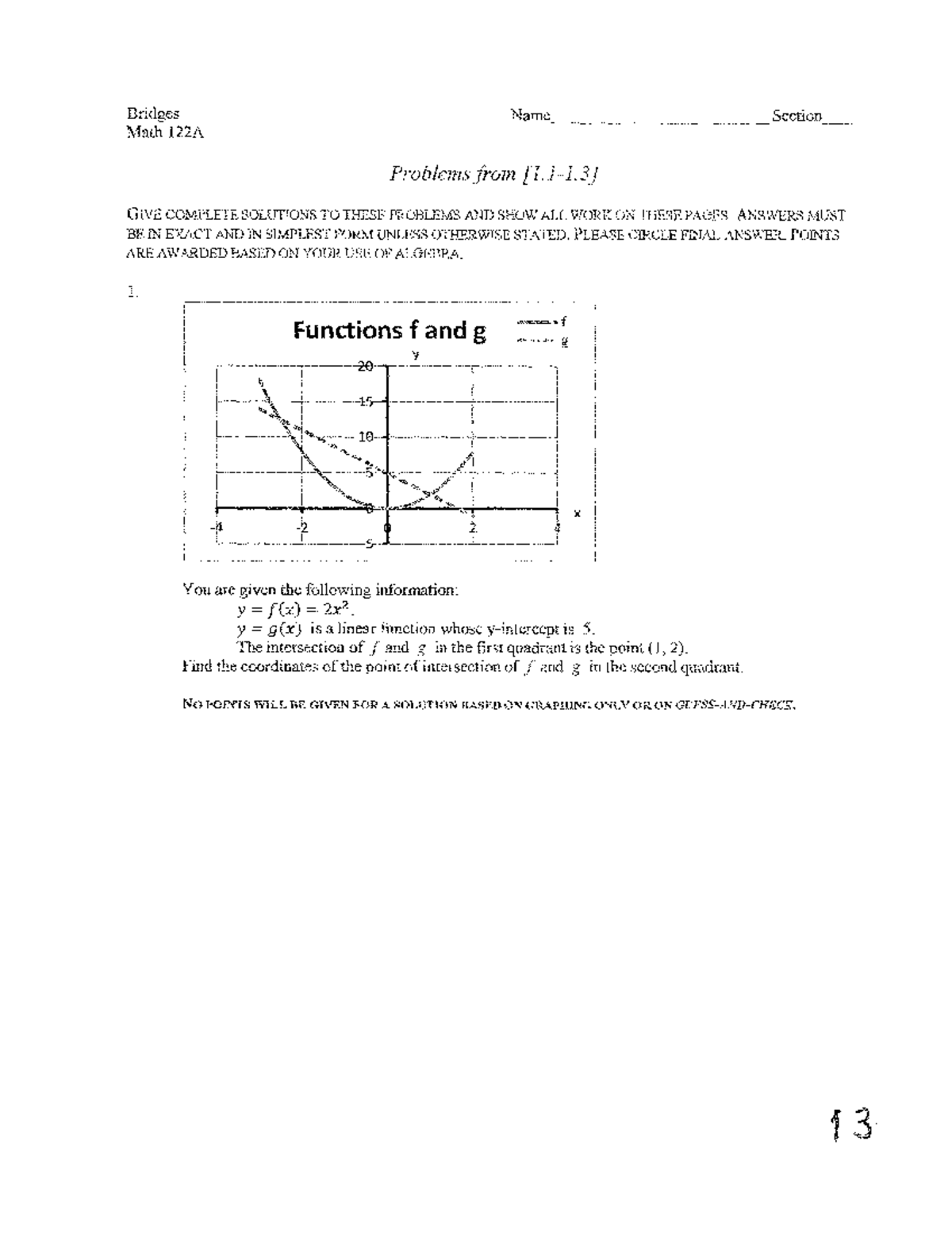 [1-1 to 1-3] Review - Problems from 1.1-1.3 - Bridges Name Math 122A ...