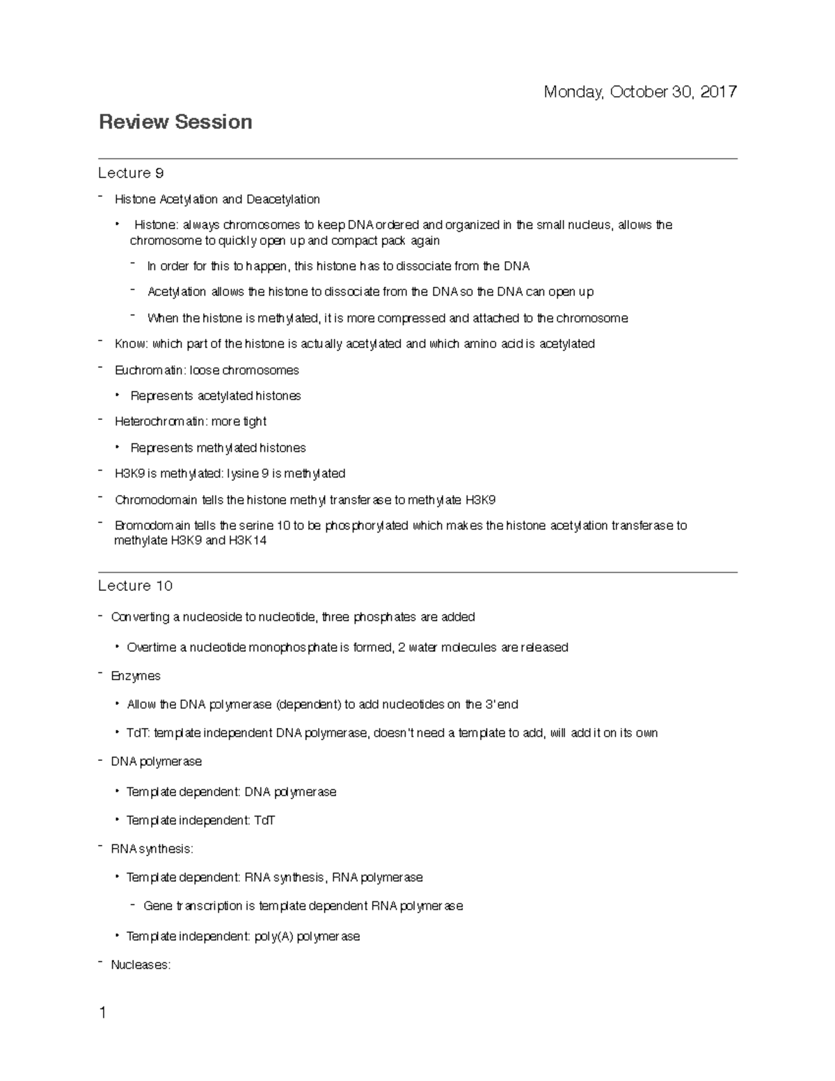 Review Session - Monday, October 30, 2017 Review Session Lecture 9 ...