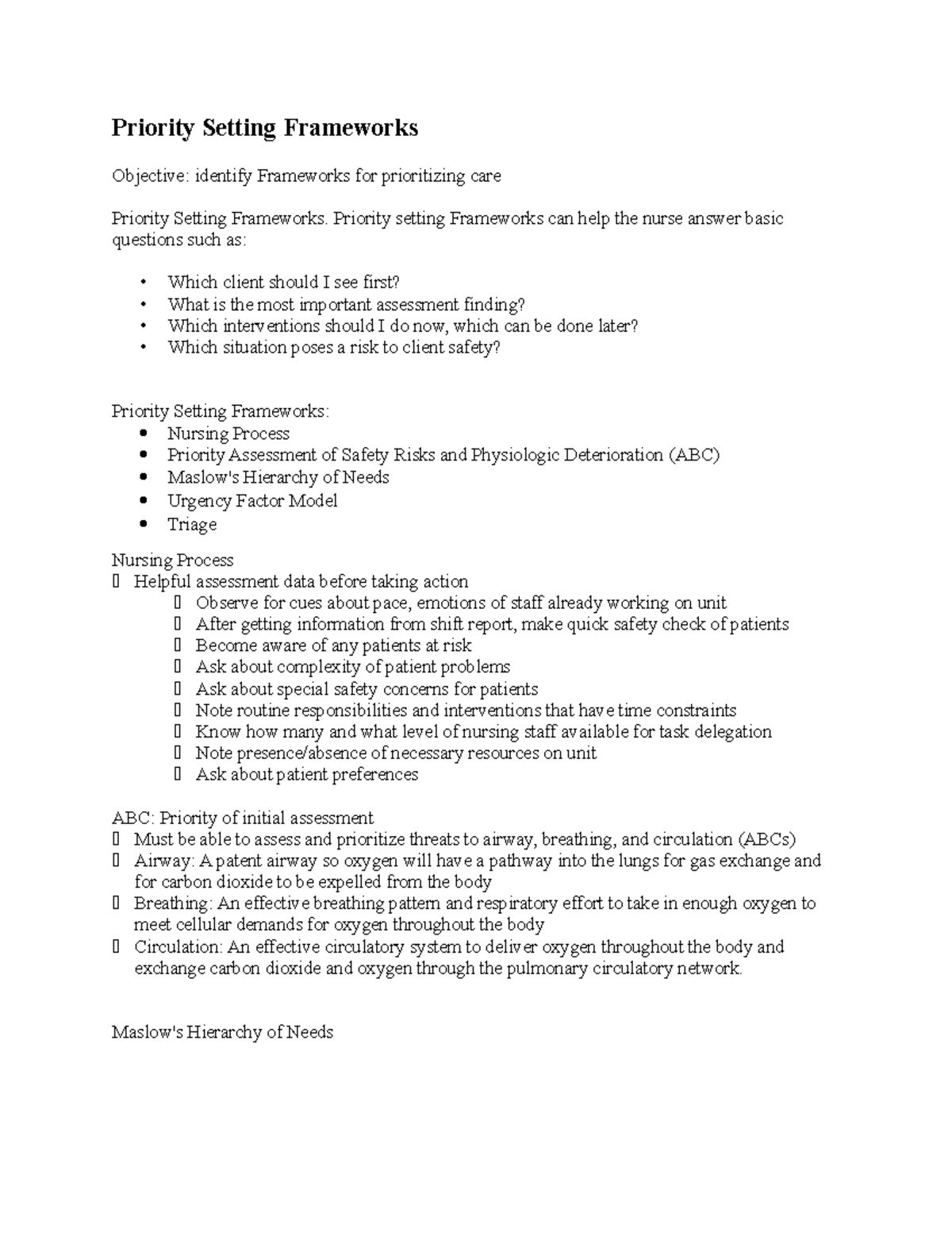 Priority Settting Frameworks - Priority Setting Frameworks Objective ...