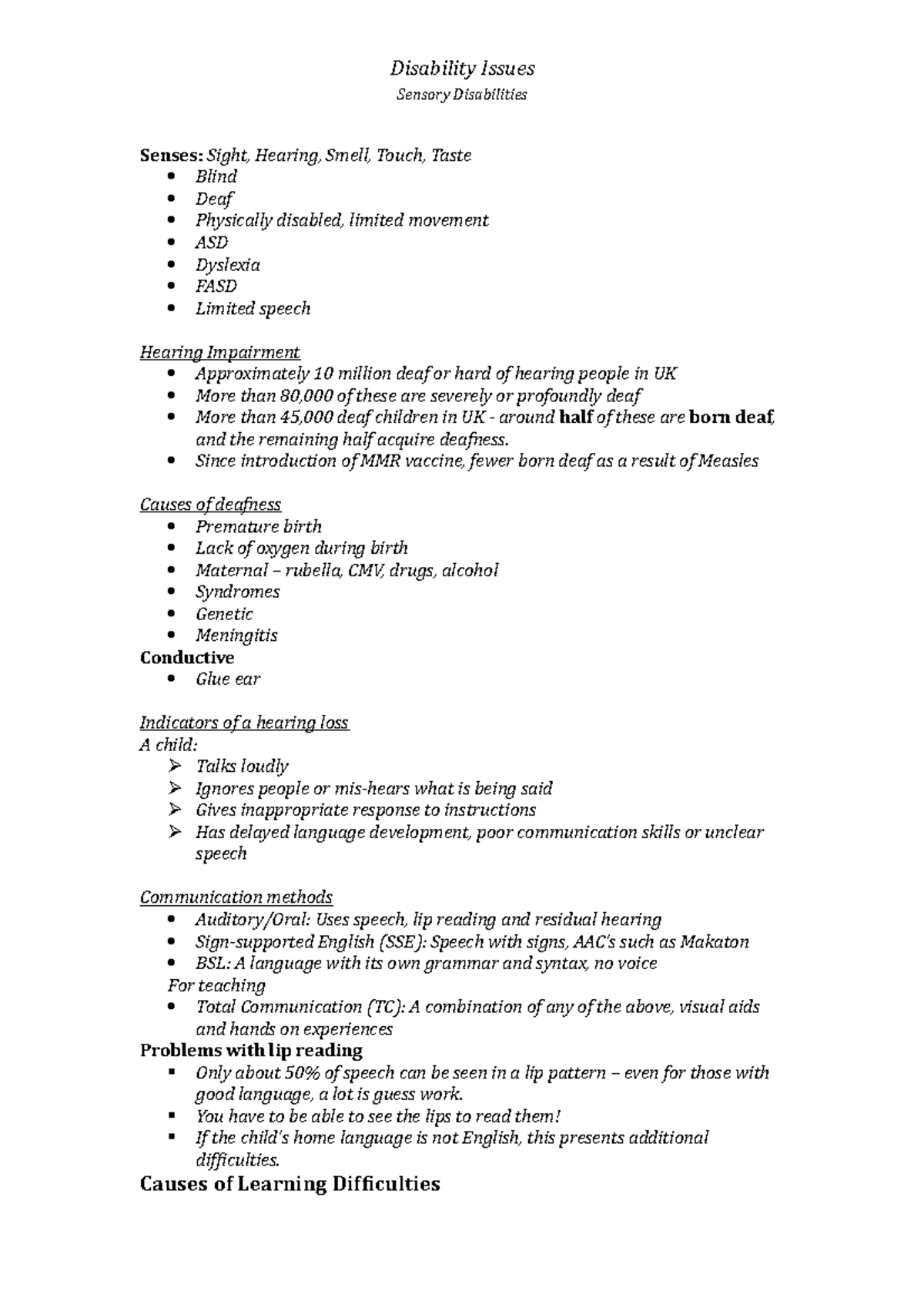 5 Sensory Disabilities Disability Issues Sensory Disabilities Senses
