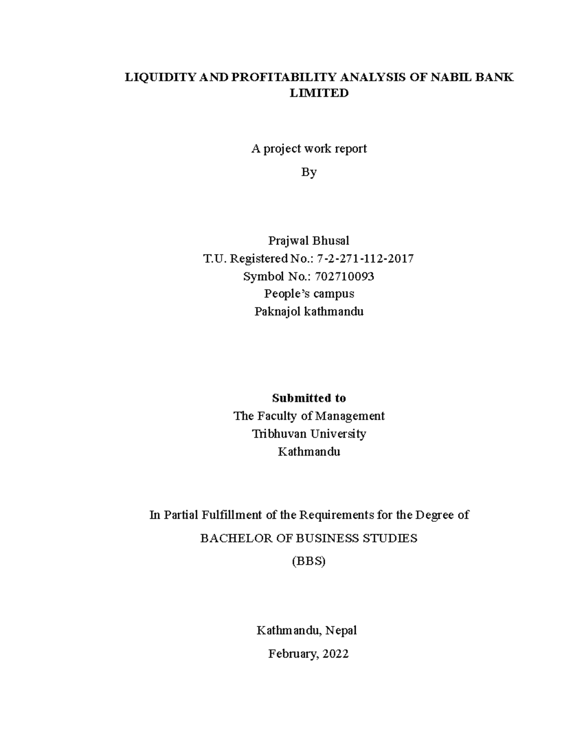 Research report of nabil bank limited - LIQUIDITY AND PROFITABILITY ...