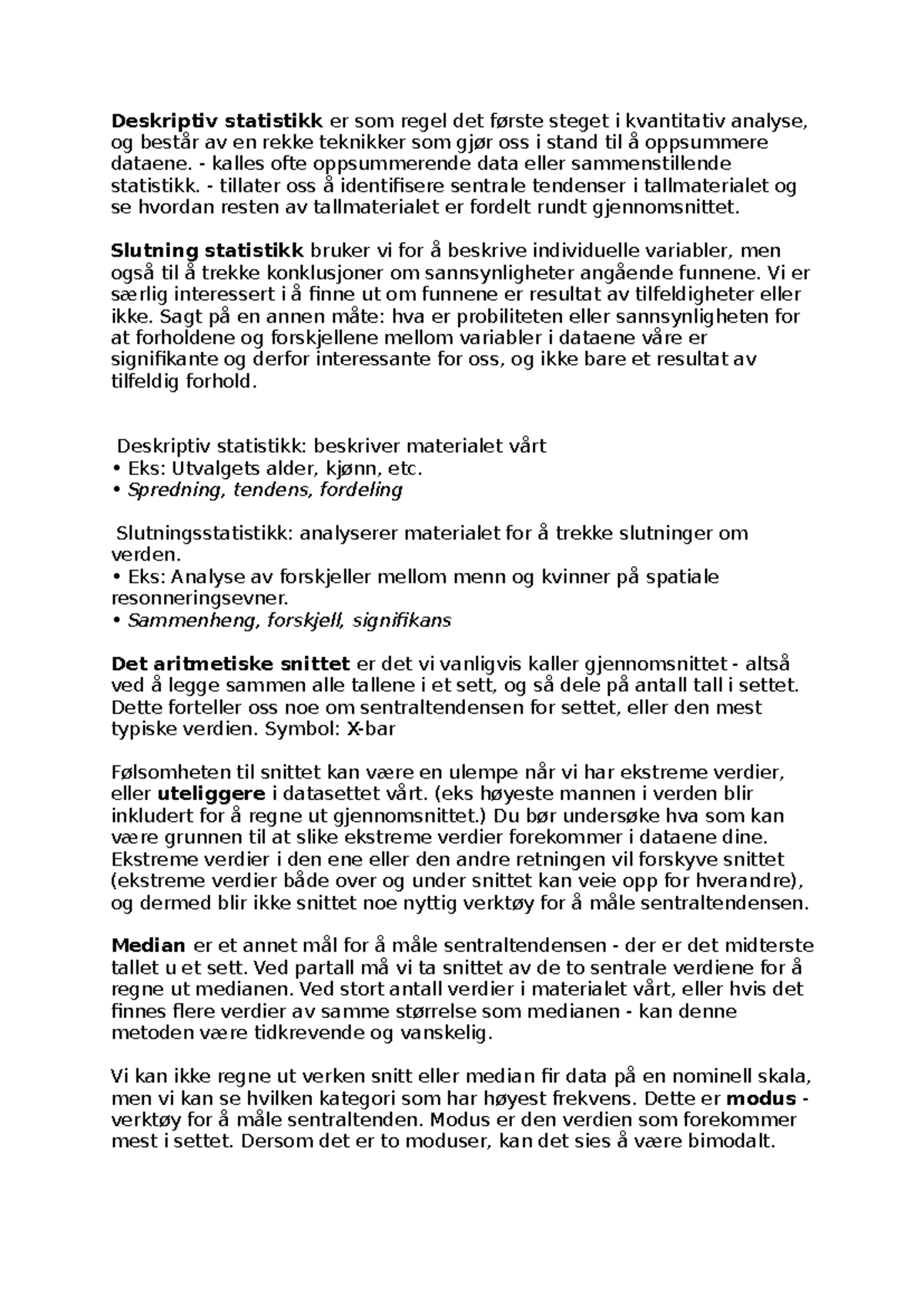 Notater til kapittel 6 - Deskriptiv statistikk er som regel det første ...